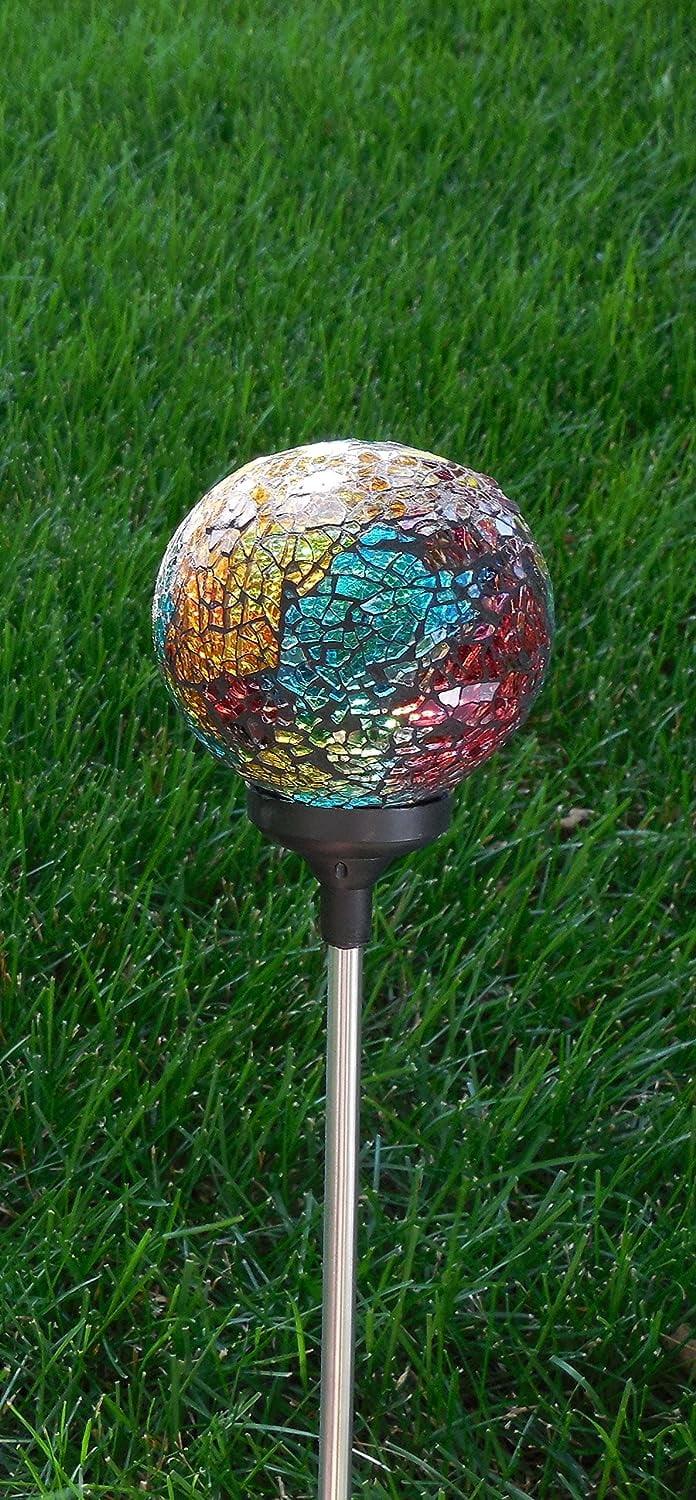 Solar Colorful Multi-Color LED Light, Mosaic Crackle Glass Garden Stake ...