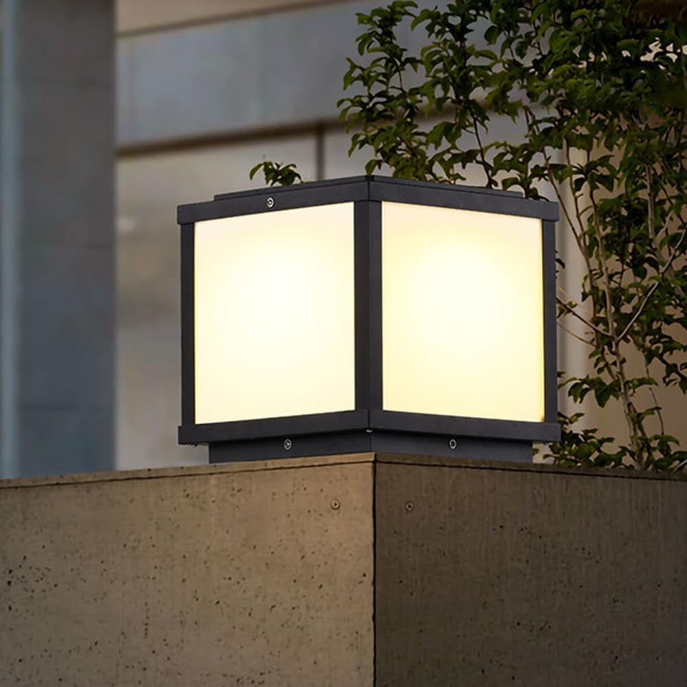 Solar Column Light Outdoor Square Pillar Light Black Aluminum Housing ...