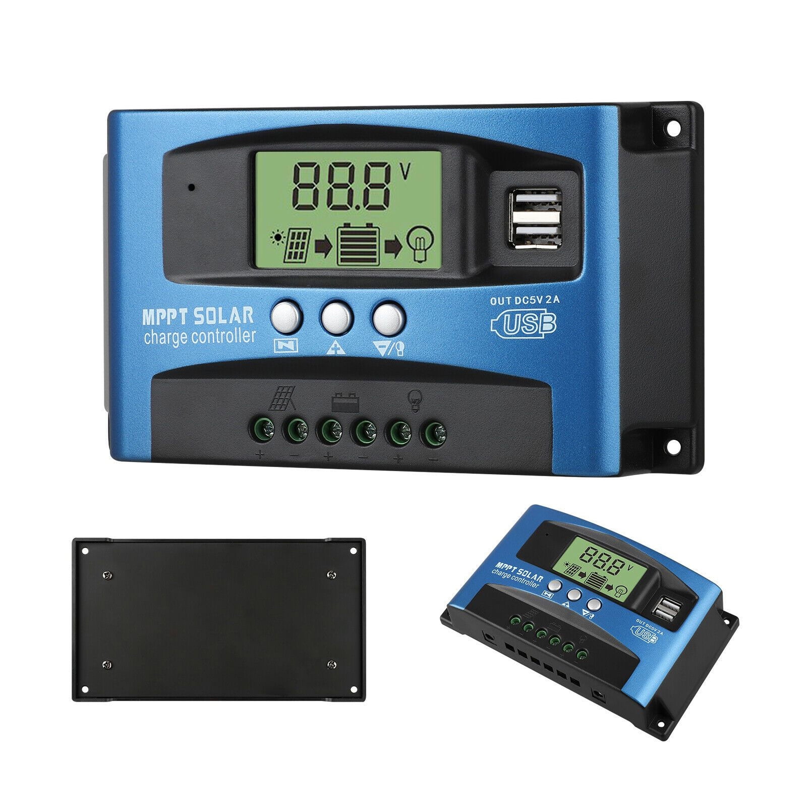 Solar Controller Solar Panel Controller 12V/24V Adjustable LCD Display ...