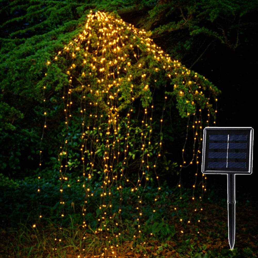 Solar Copper Led String Lights Outdoor Waterfall Fairy Icicle Lamp ...
