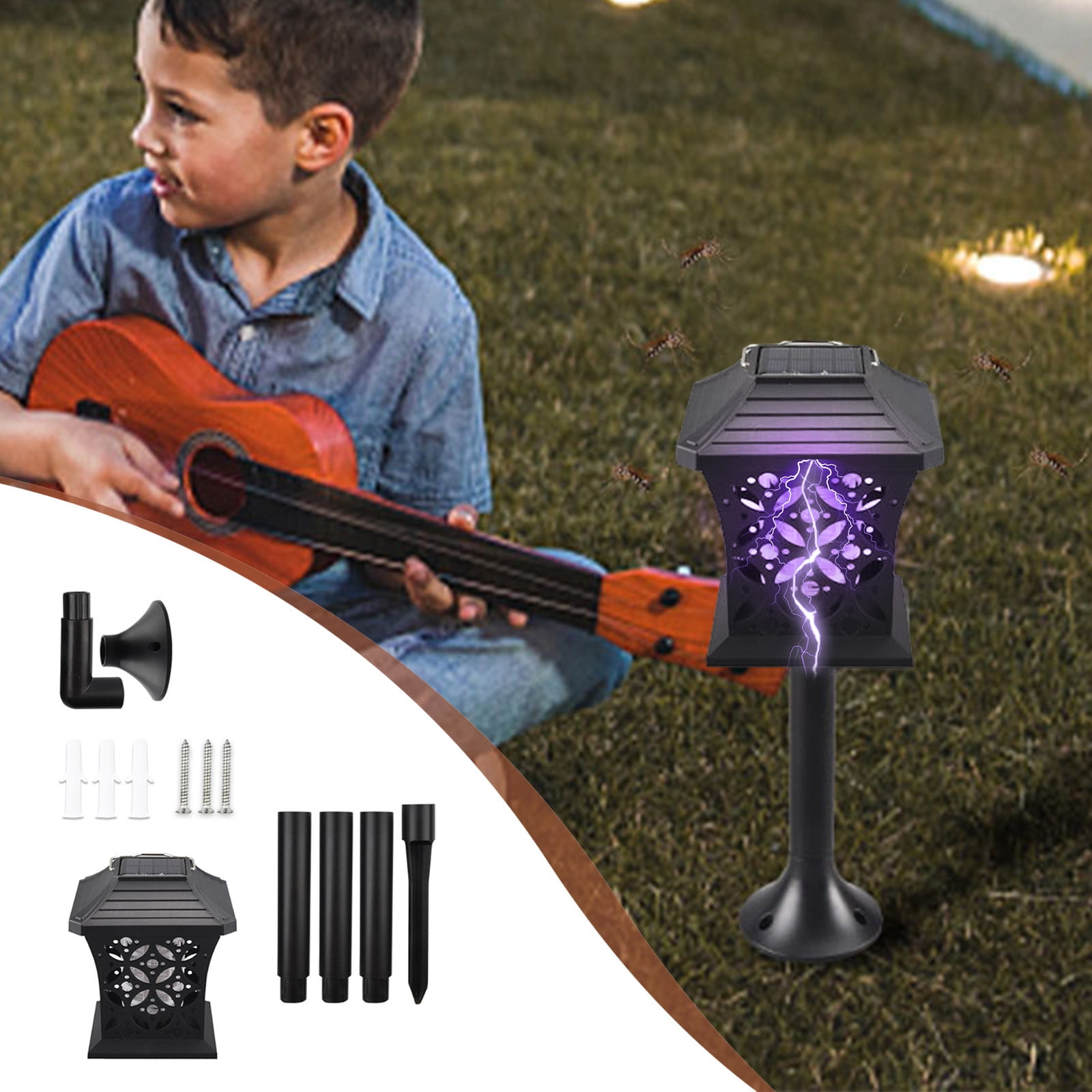 Solar Courtyard Lamp, LED Mosquito Trap with Decorative Design, Auto ...