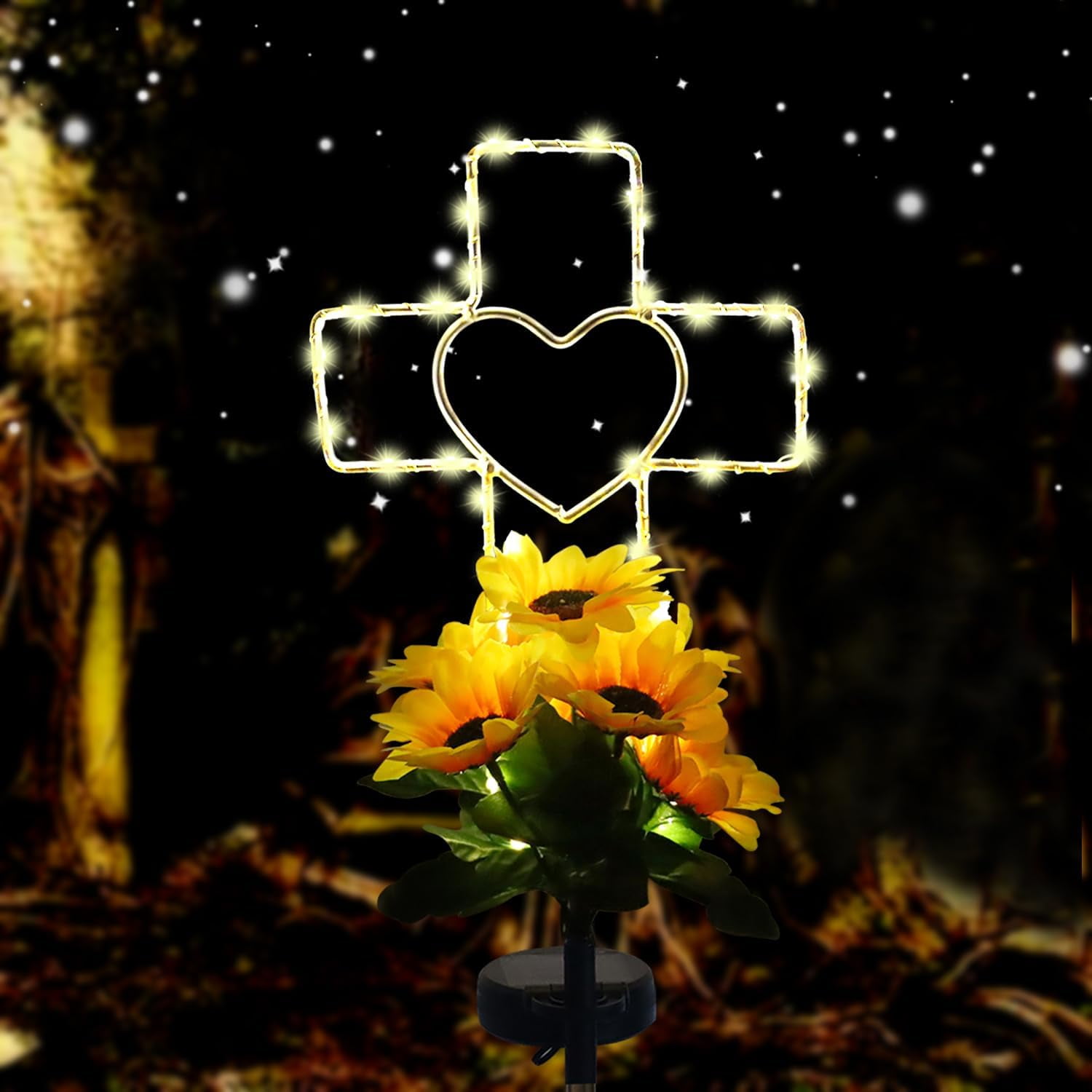 Solar Cross Cemetery Grave Decorations, Waterproof Unique Heart Cross ...