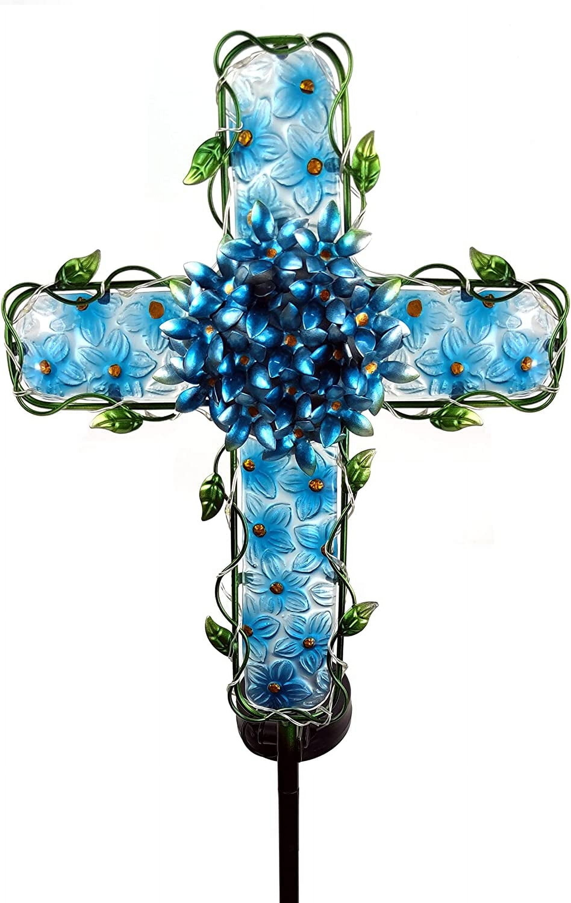 Solar Cross Garden Lights Outdoor Decorative - Solar Metal&Glass Cross ...