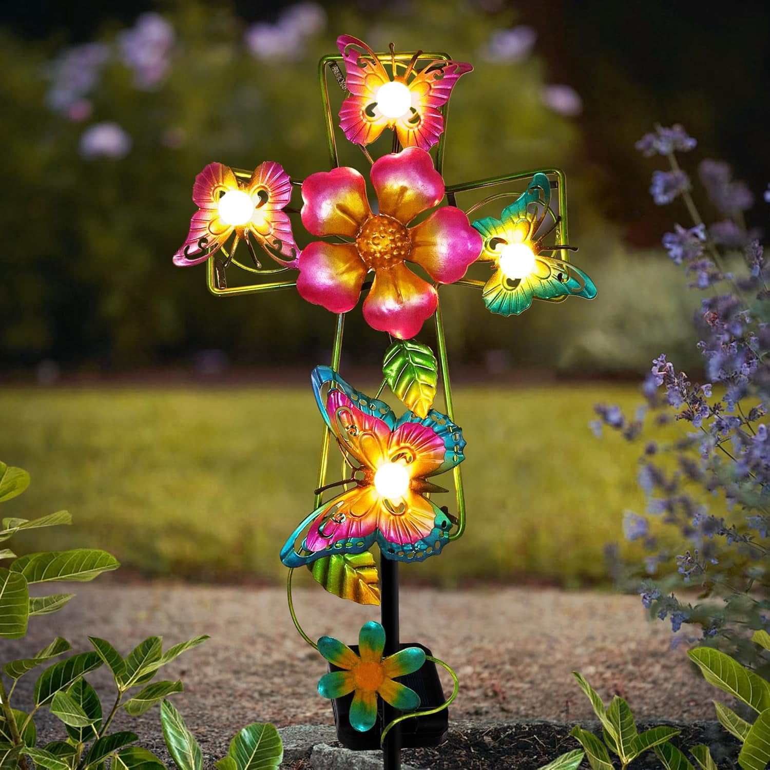 Solar Cross Garden Lights, Solar Butterfly Stake Lights Cemetery ...