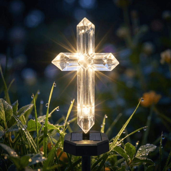 Solar Cross Garden Stake Light 19 Inch Acrylic Crystal LED Pathway ...