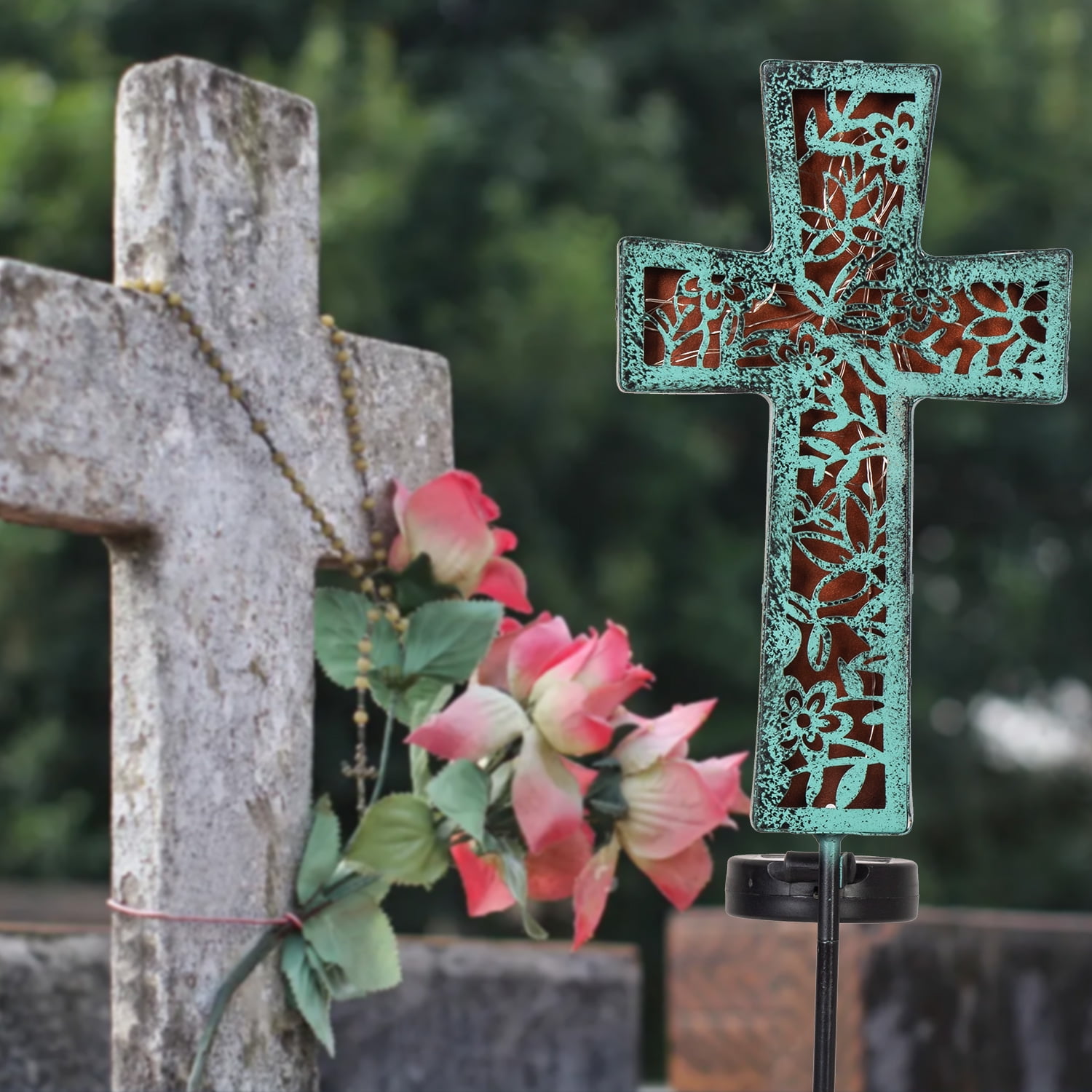 Solar Cross Garden Stake Lights 38inch Outdoor Waterproof Memorial ...