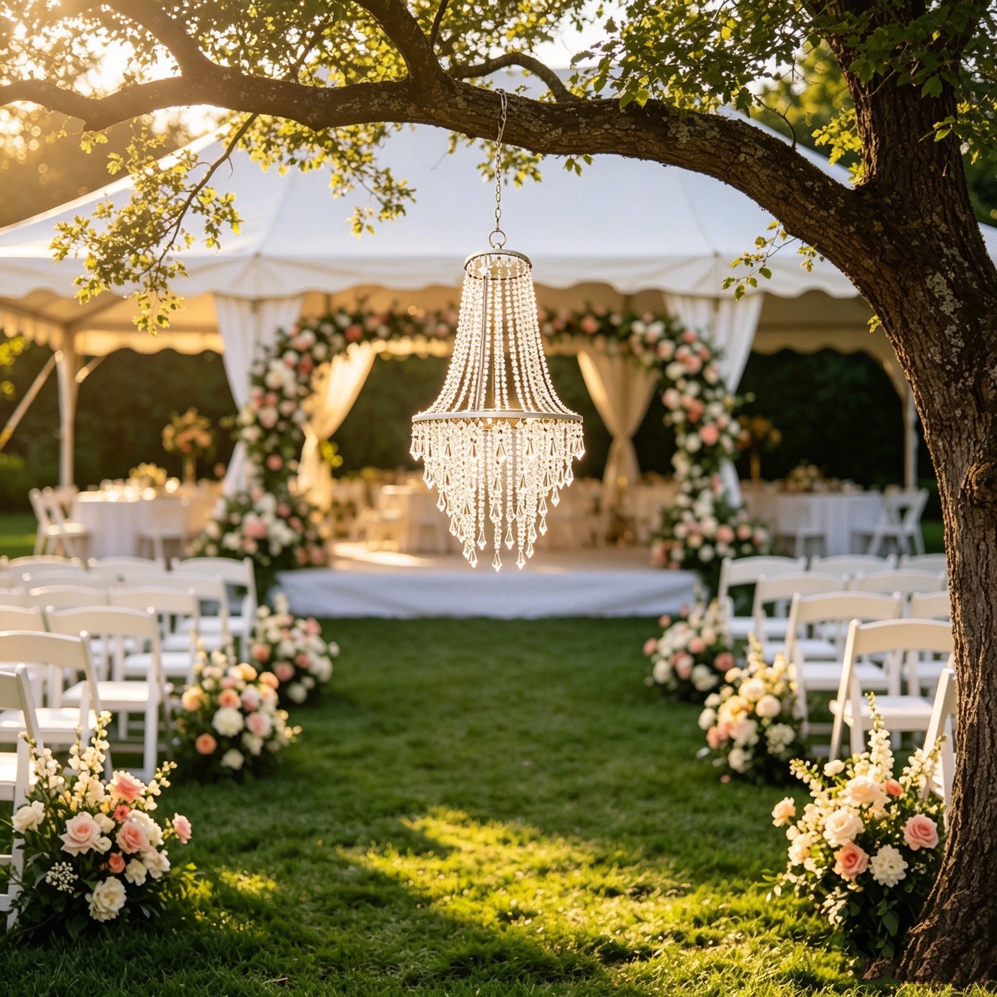 Solar Crystal Chandelier Outdoor, IP44 Waterproof Hanging Light with ...