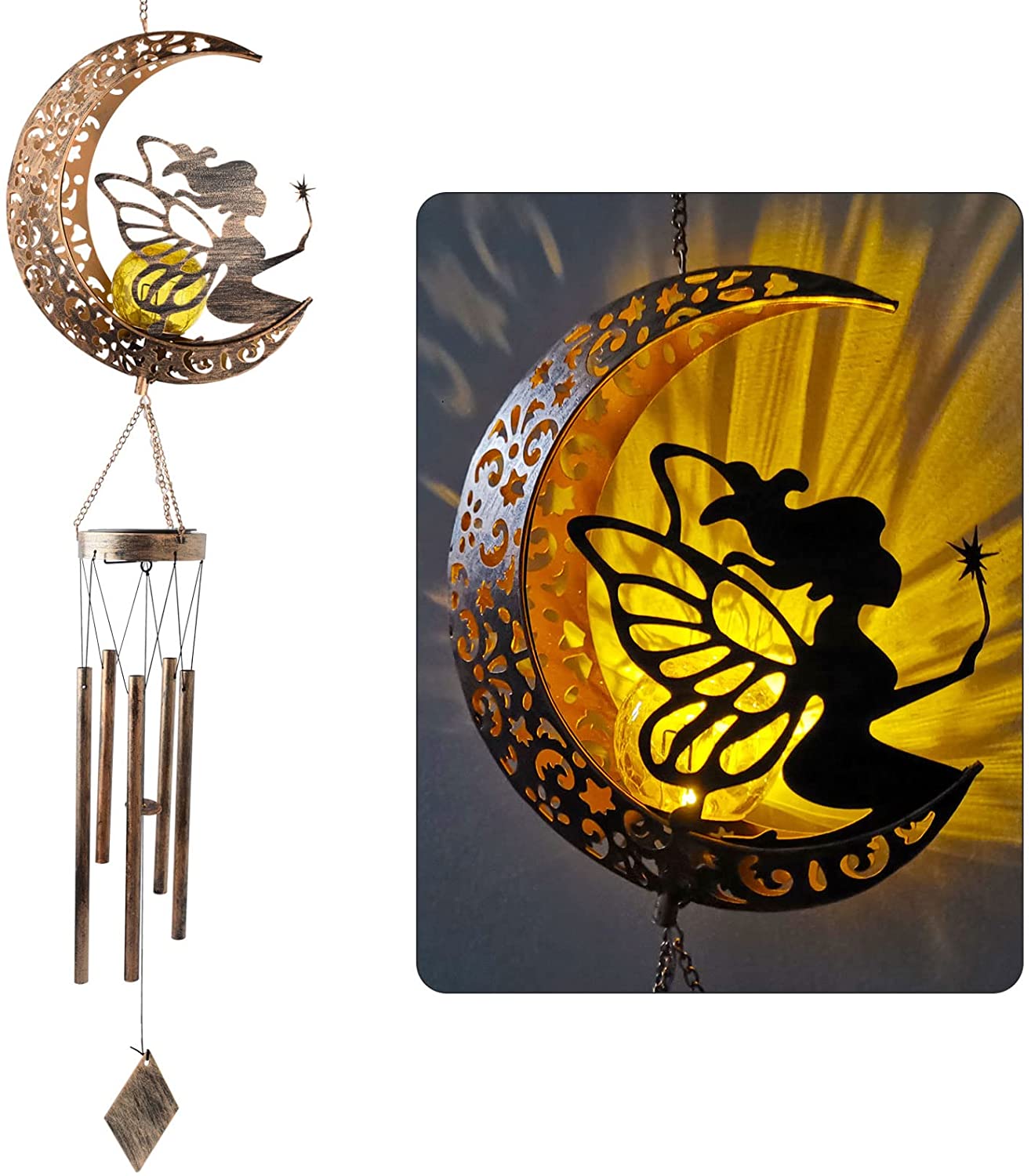 Solar Crystal Wind Chime Moon Shape Garden Decor with S Hook - Walmart.com