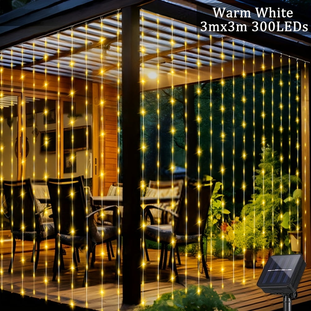 Solar Curtain Lights, LED Outdoor Waterproof Solar Powered Waterfall ...