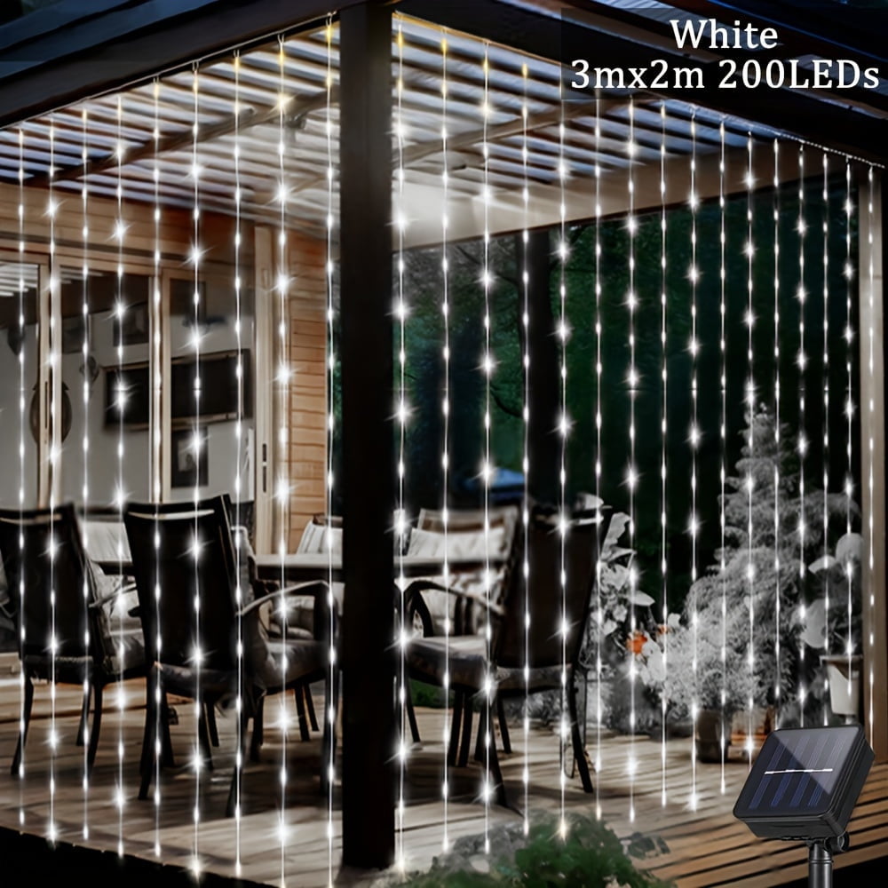 Solar Curtain Lights, LED Outdoor Waterproof Solar Powered Waterfall ...