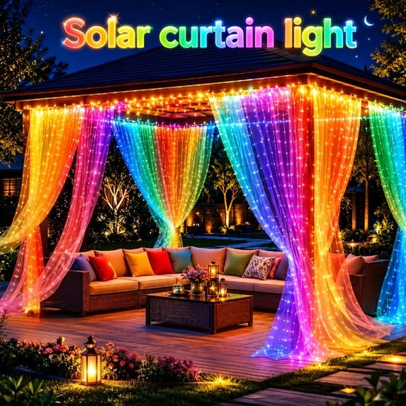 Solar Curtain String Lights, Adjustable Fairy Light Strips with Durable ...