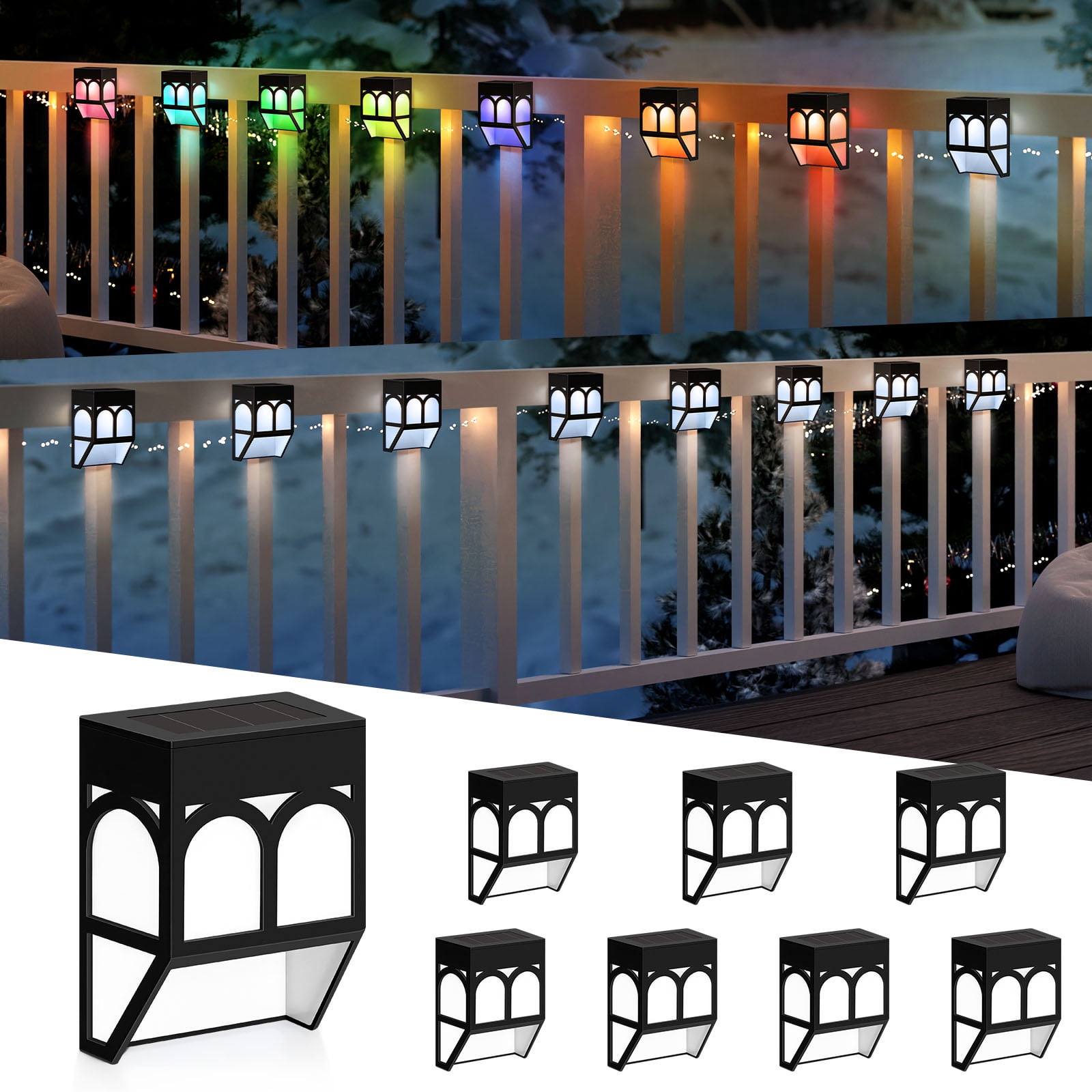 Solar Deck Lights, 8 Pack Solar Fence Lights with 2 Modes Lighting Warm ...