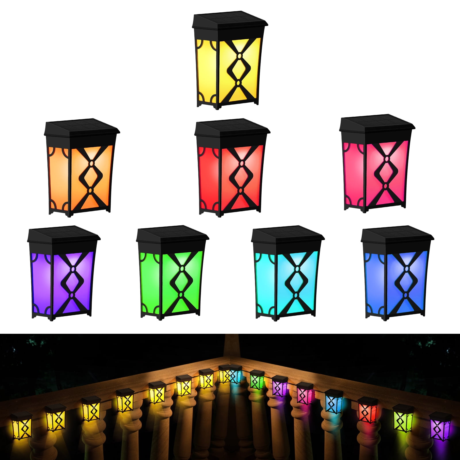 Solar Deck Lights, 8 Pack Solar Fence Lights with 2 Modes Lighting Warm ...