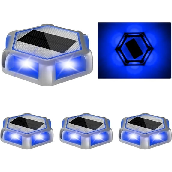 Solar Deck Lights Driveway Dock 4 Pack, Waterproof Outdoor Powered LED ...
