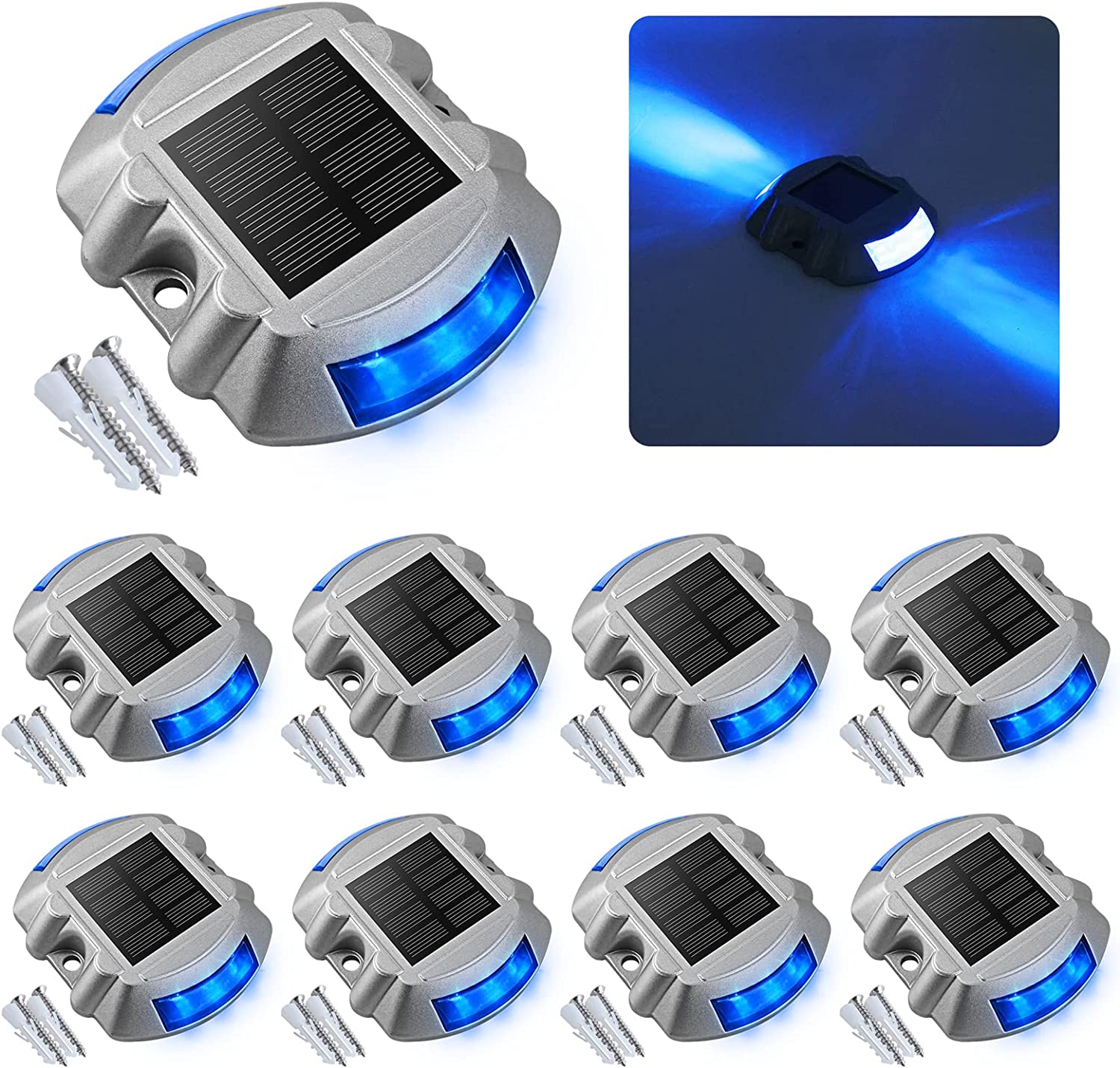 Solar Deck Lights Driveway Dock Lights, 8-Pack Led IP67 Waterproof ...
