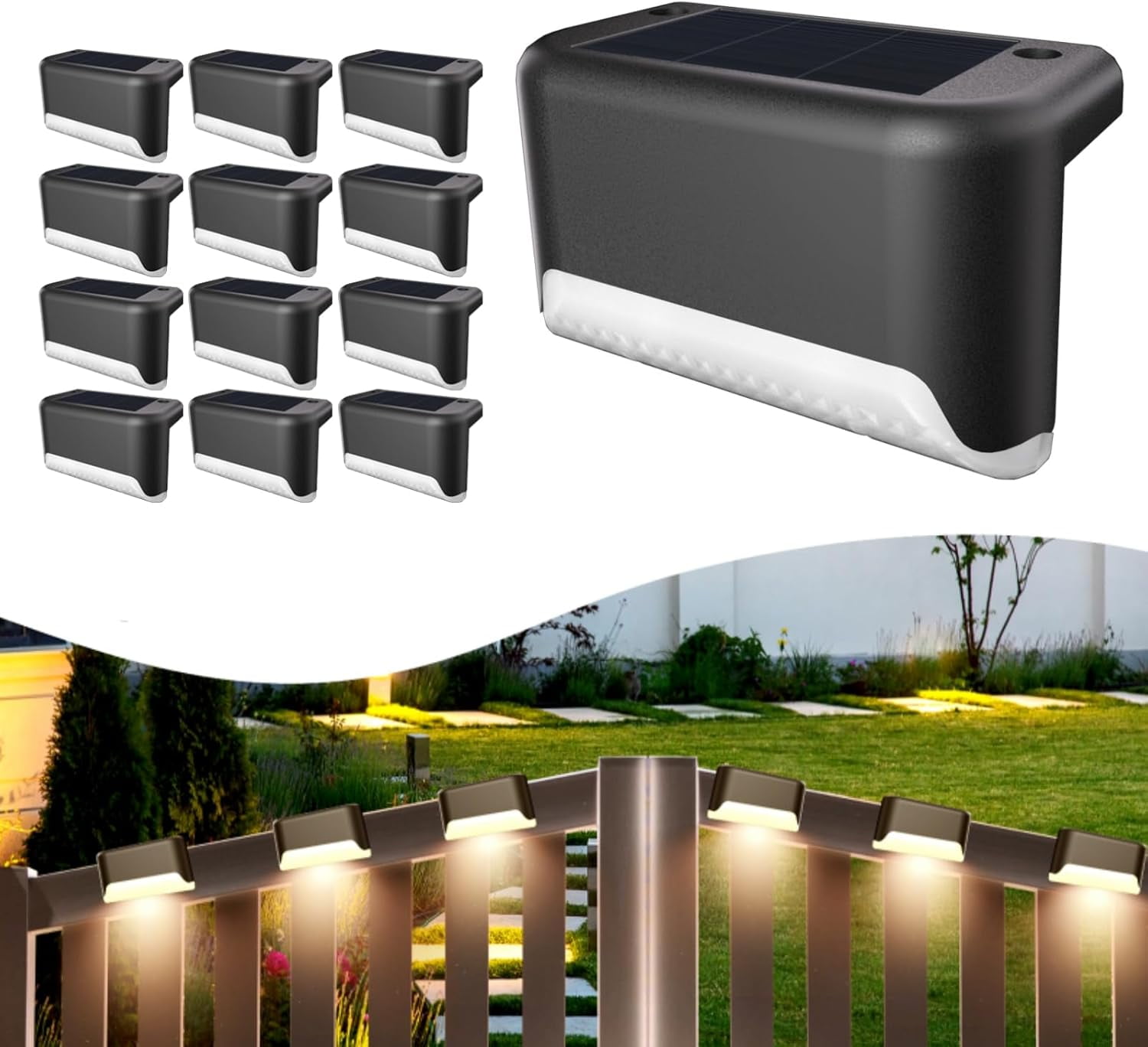 Solar Deck Lights Outdoor, 12 Pcs Solar Step Lights, Waterproof LED ...