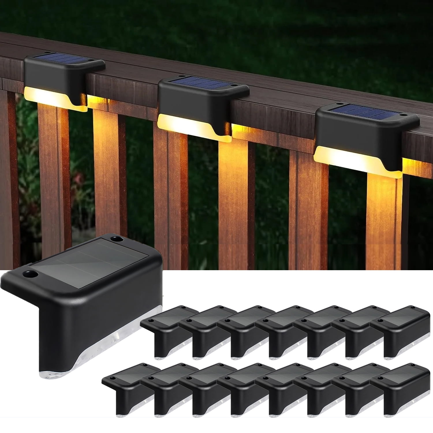 Solar Deck Lights Outdoor, 16 Pack Solar Step Lights Waterproof LED ...