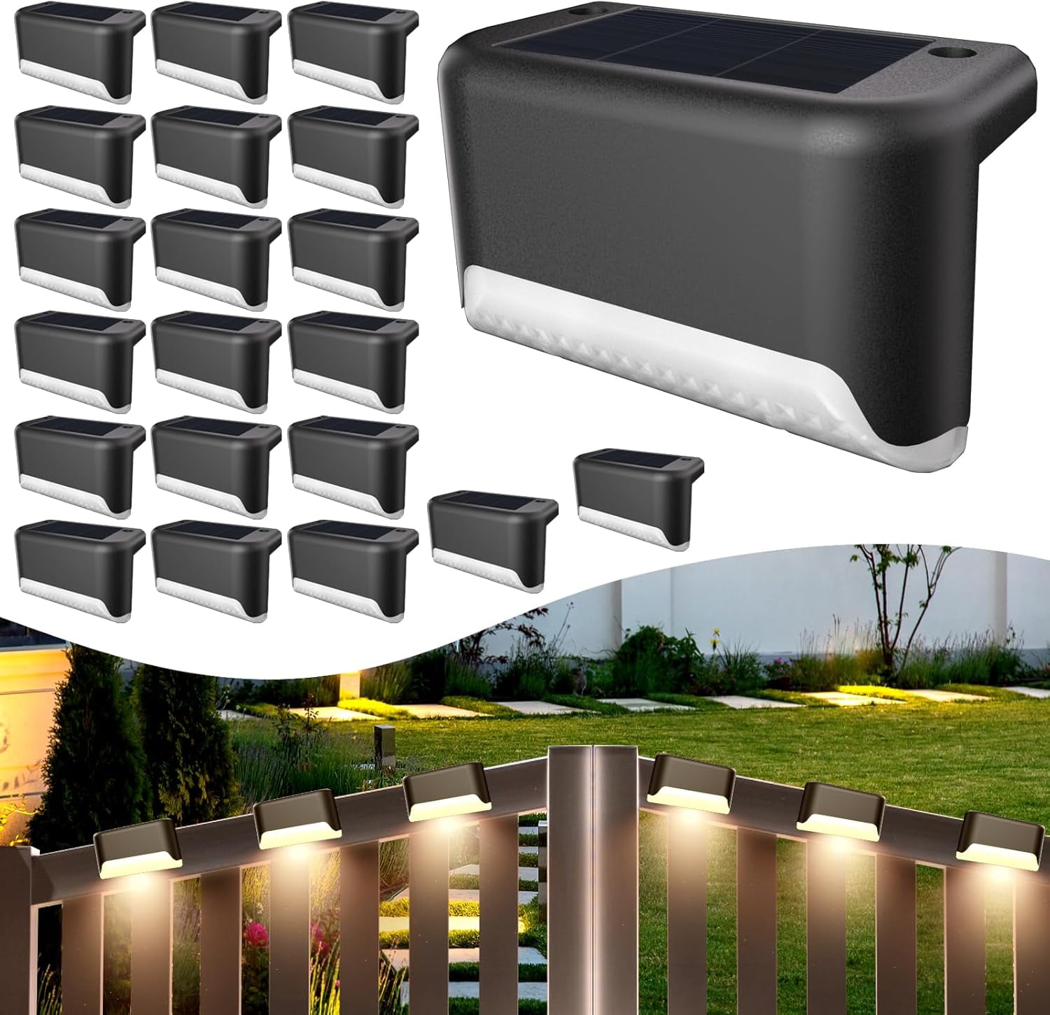 Solar Deck Lights Outdoor, 20 Pcs Solar Step Lights, Waterproof LED ...