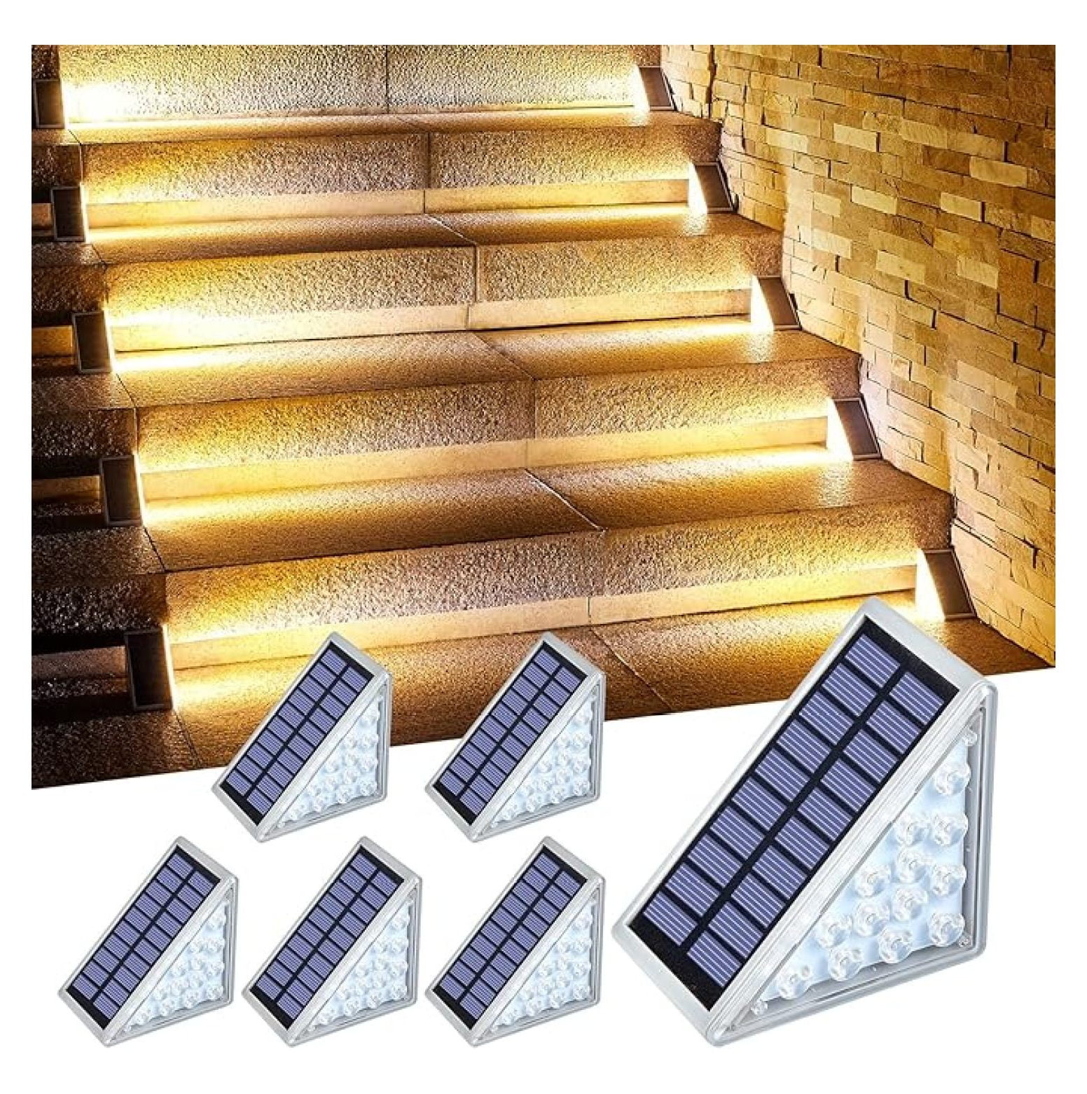 Solar Deck Lights Step Lights,6 Pack Warm White Triangle Solar Stair ...