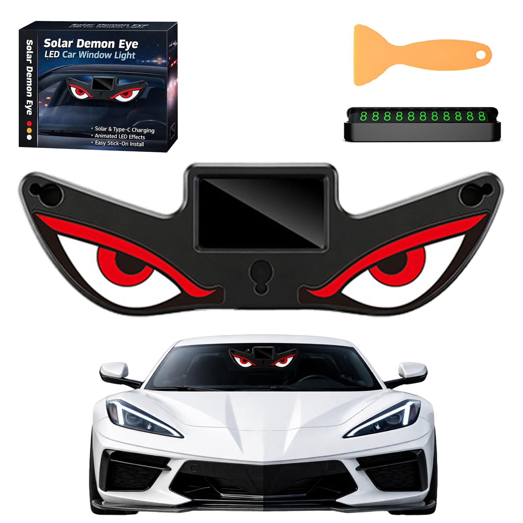 Solar Demon Eye LED Car Window Light, Solar Powered Devil Eyes Car Sign ...