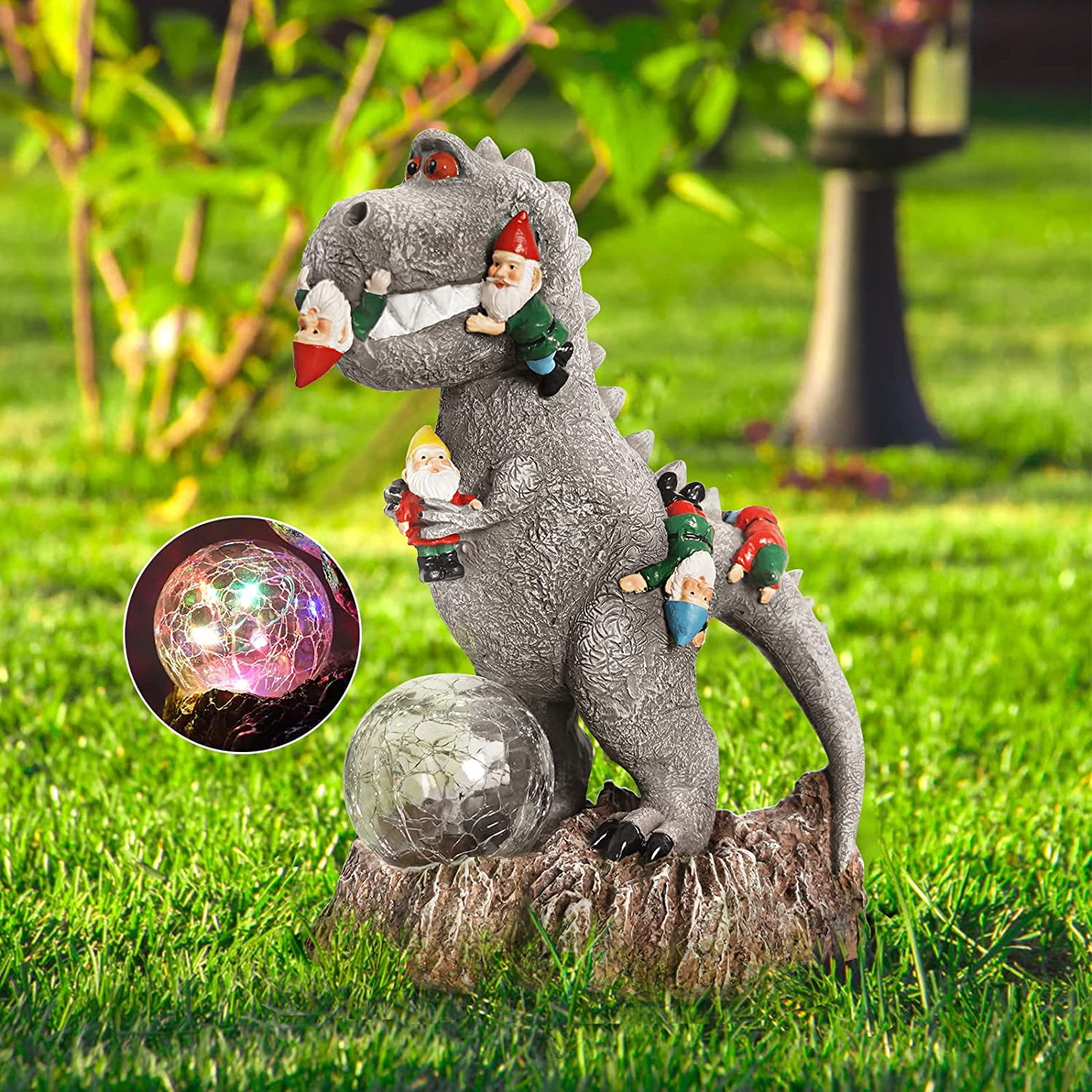 Solar Dinosaur Statue Outdoor Decor with Colorful Lights, Dinosaur ...