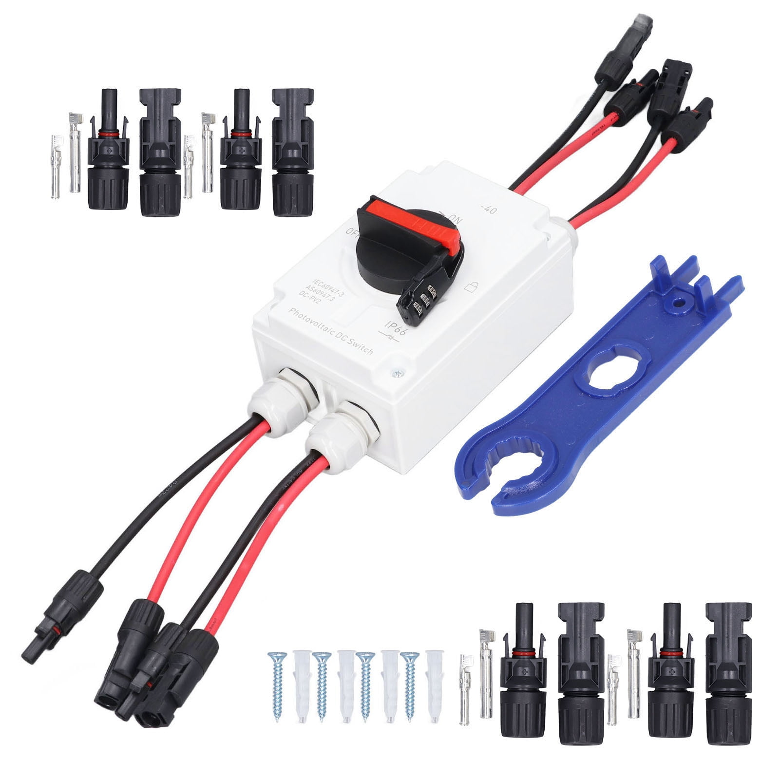 Solar Disconnect Switch 2 Input 2 Output, 32A DC1200V Photovoltaic Circuit Isolator, IP66 ...