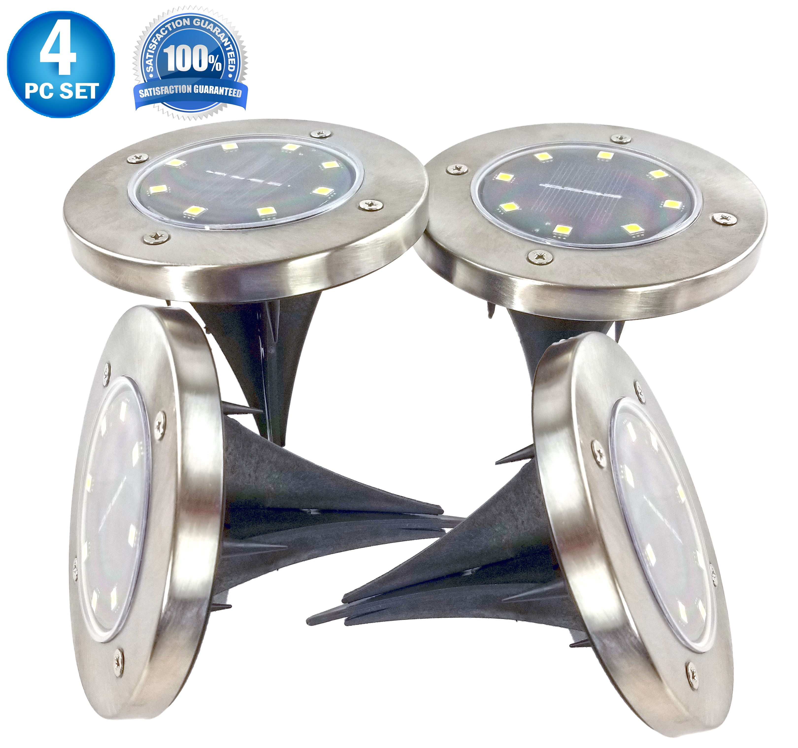 Solar Disk Powered Path Ground Lawn Lights 8 Ultra Bright LED's ...