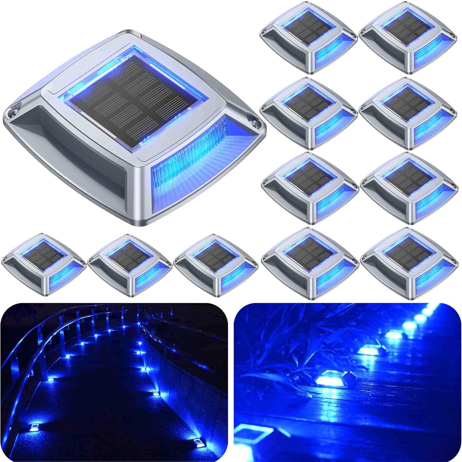 Solar Dock Lights Driveway Deck Lights, 12-Pack Outdoor Marine Lights ...