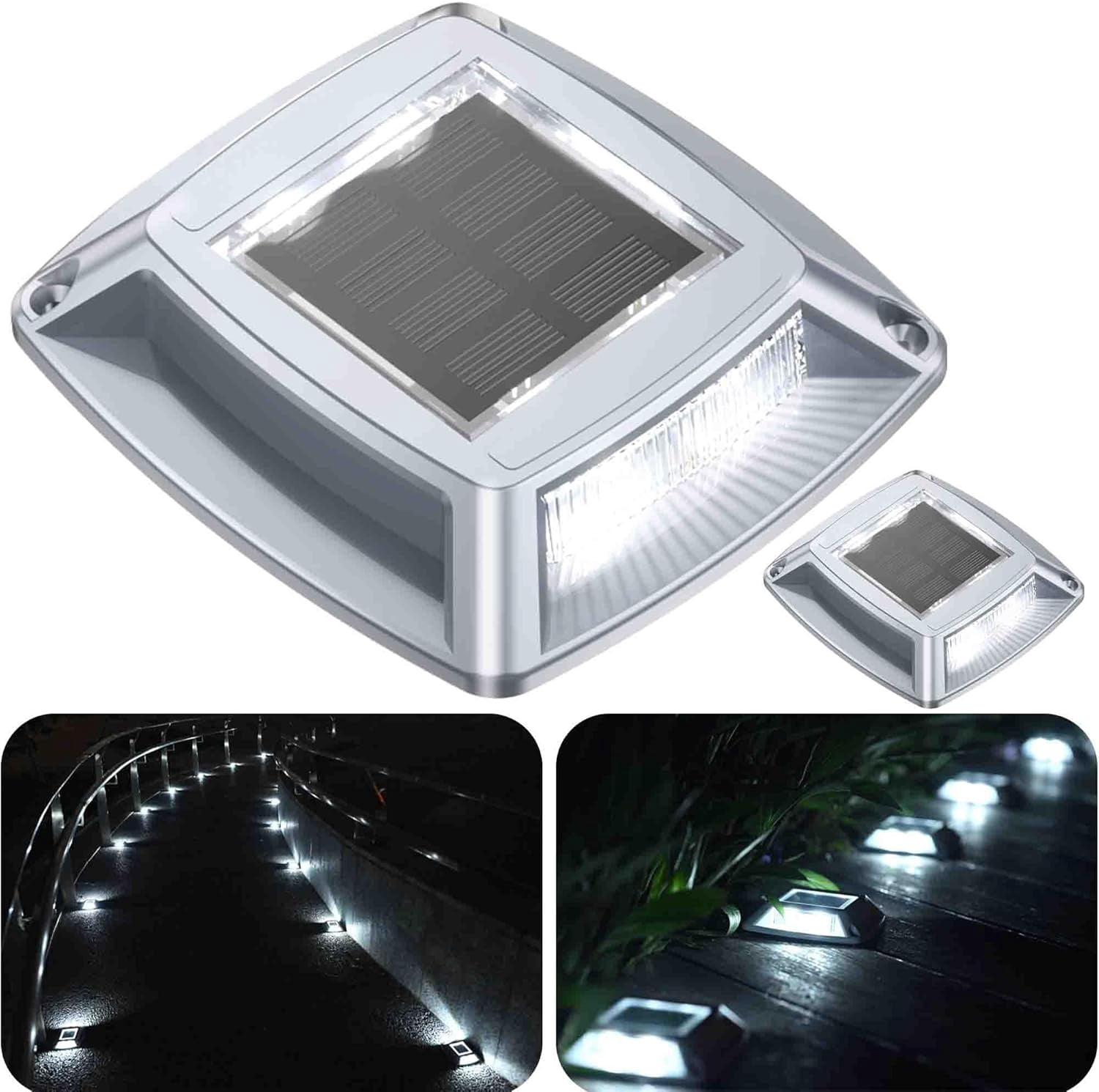 Solar Dock Lights Driveway Deck Lights, 2-Pack Outdoor Marine Lights ...