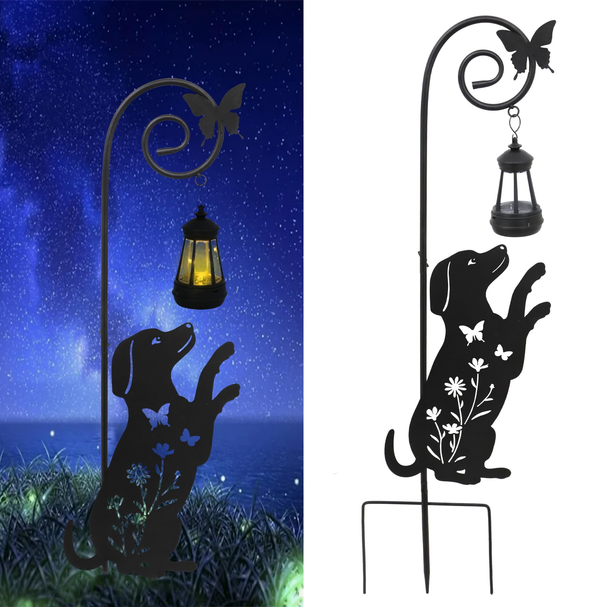Solar Dog Lantern Garden Stakes - Outdoor Decorative Solar Lights for ...