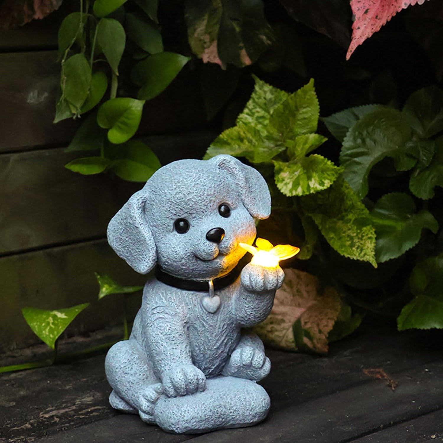 Solar Dog Statue - Butterfly Light, Waterproof, Perfect for Patio ...