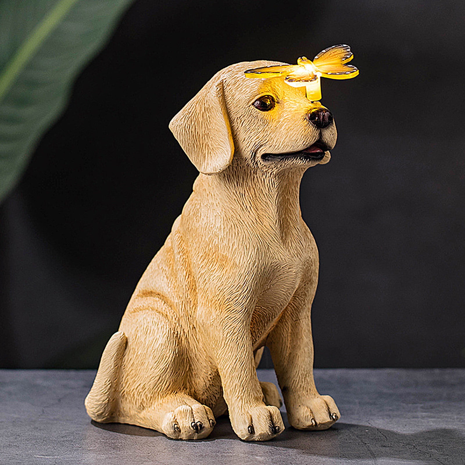 Solar Dog Statue Garden Decor with Butterfly Light – Waterproof Outdoor ...