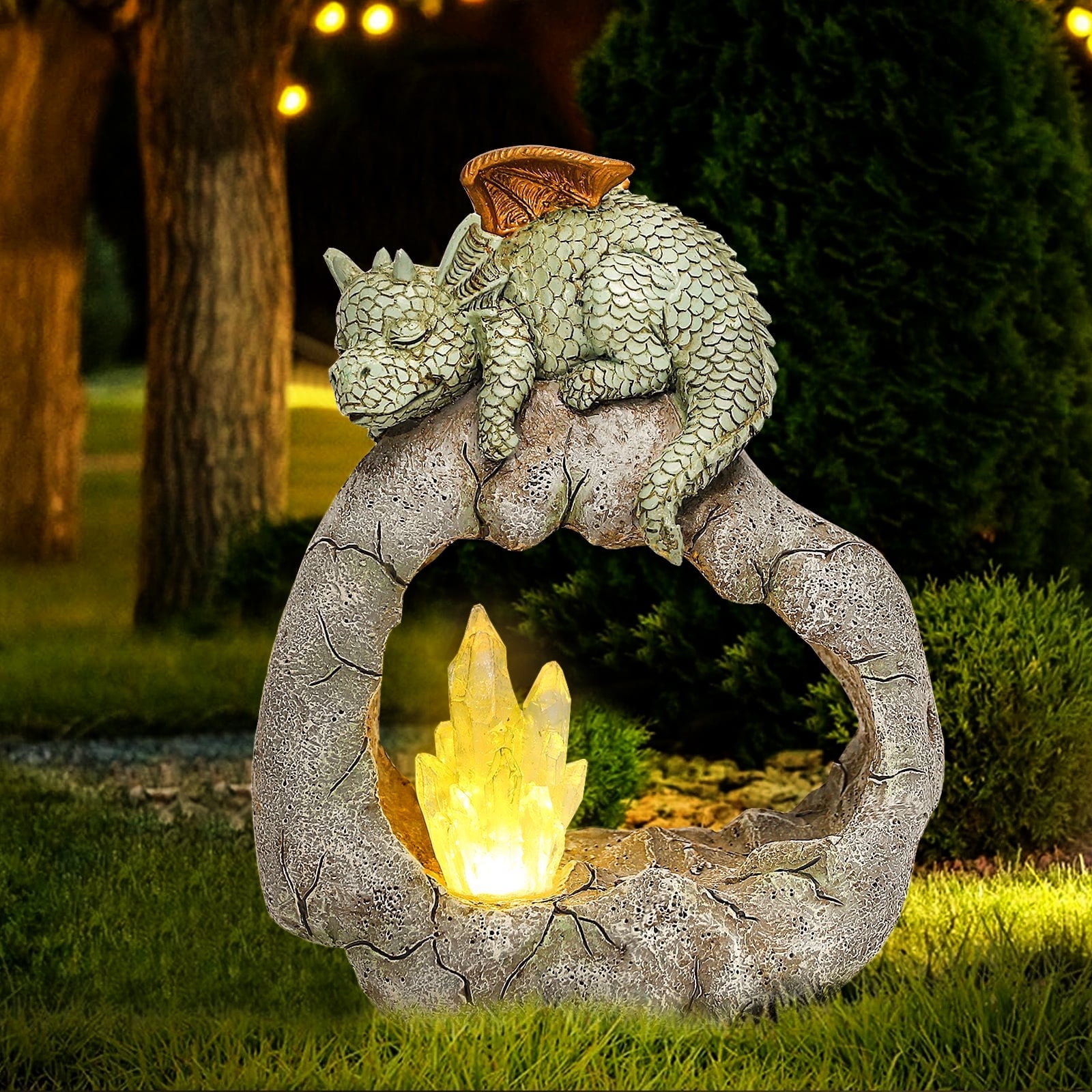 Solar Dragon Garden Statues Outdoor, Resin Dragon Statue Solar Figurine ...
