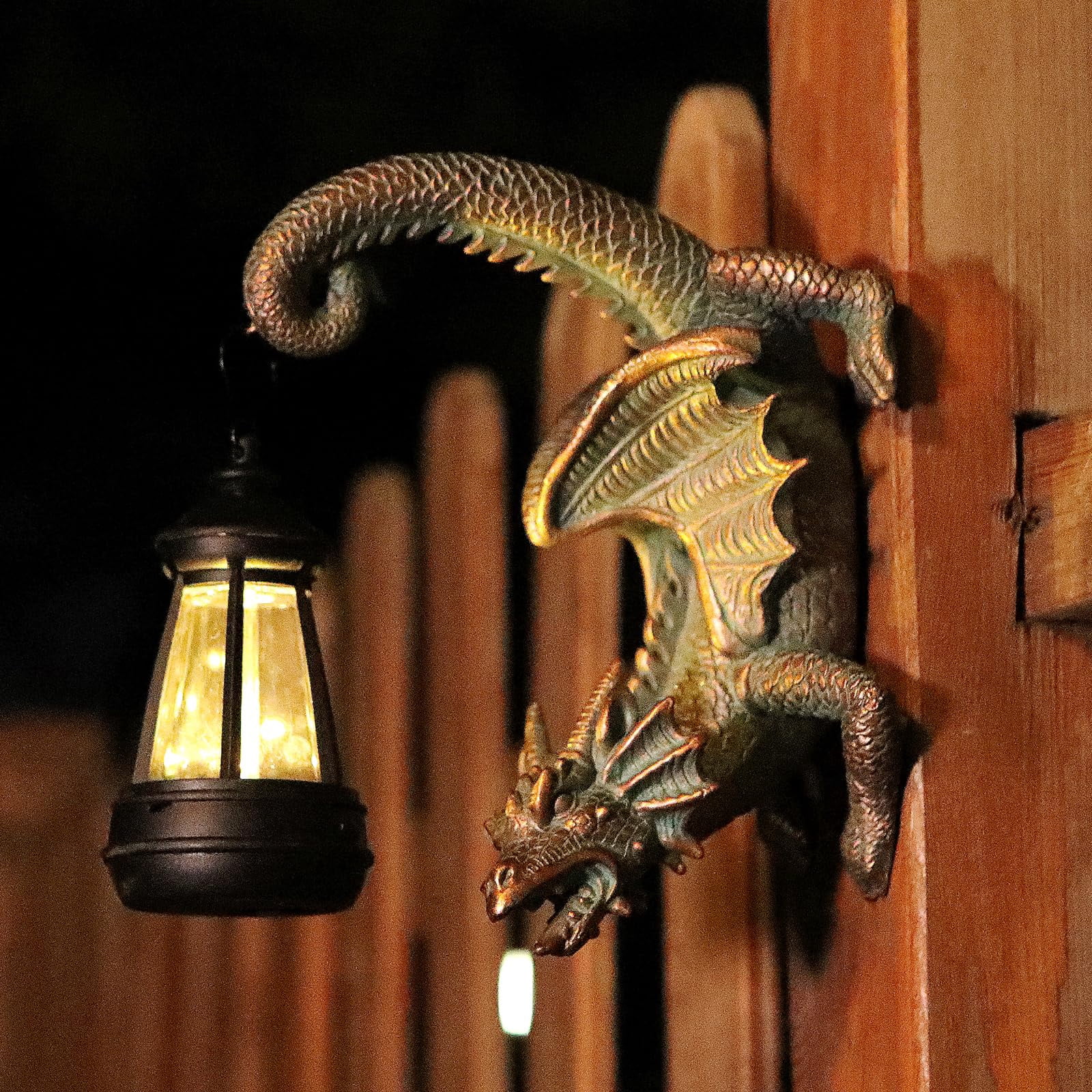 Solar Dragon Tree Hugger Statue Wall Decor - Gothic Statue with Solar ...