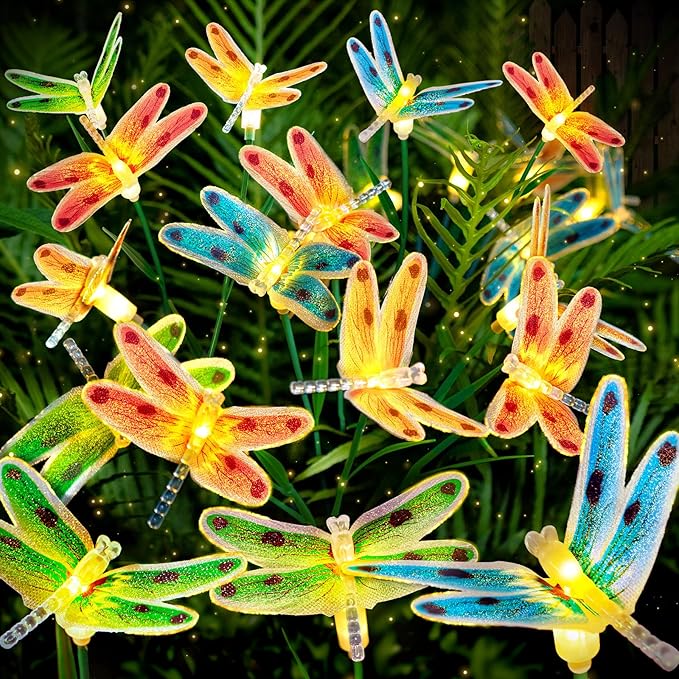 Solar Dragonfly Fairy Lights Outdoor Garden Decor 2 Pack, Newest Solar ...