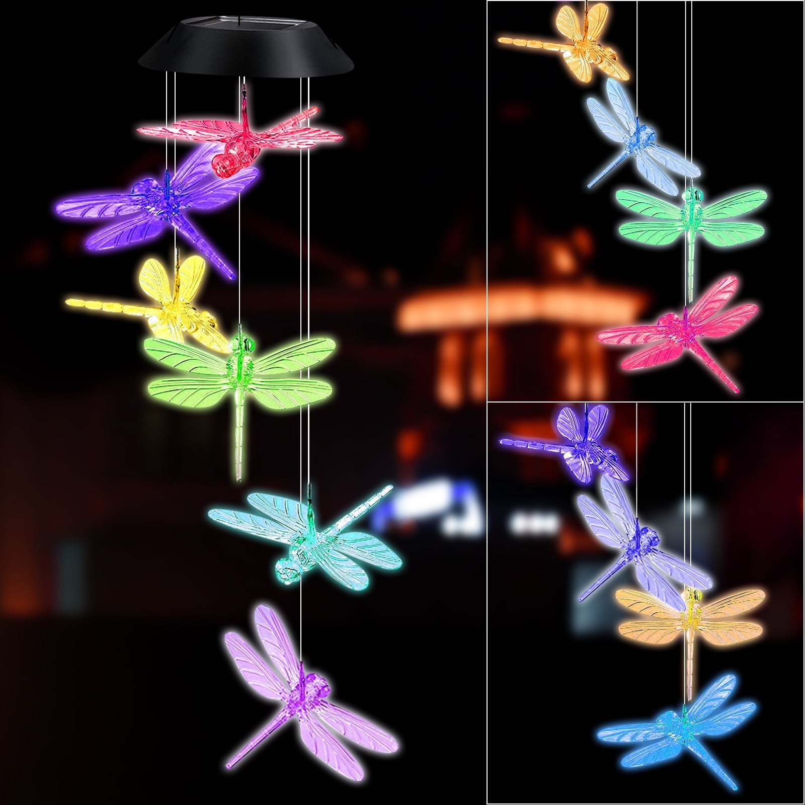 Solar Dragonfly Wind Chimes, Outdoor Color Changing Solar Wind Chimes ...