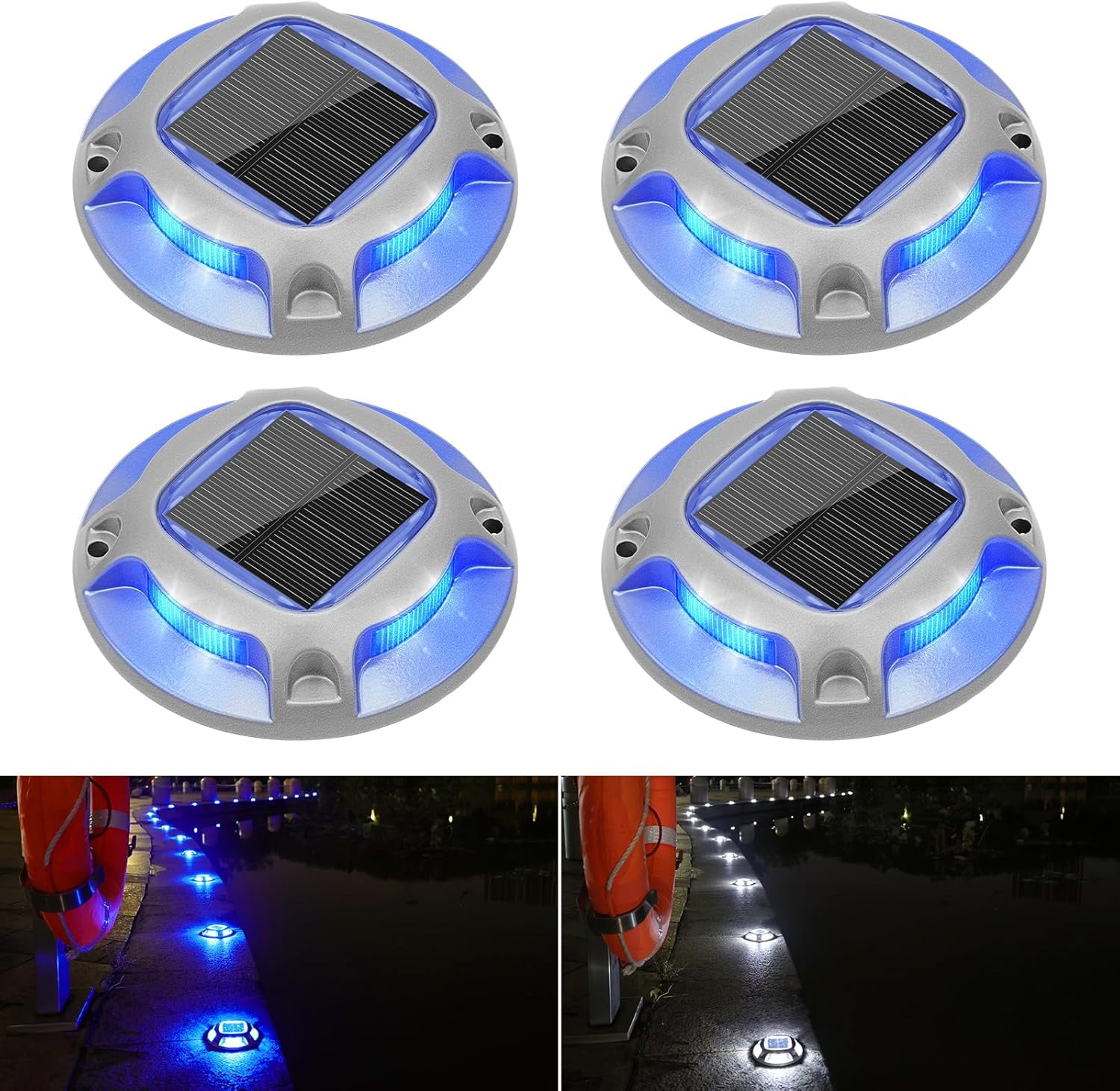 Solar Driveway Lights Dock Marine Lights 4 ,2 Colors in 1,Outdoor Deck ...