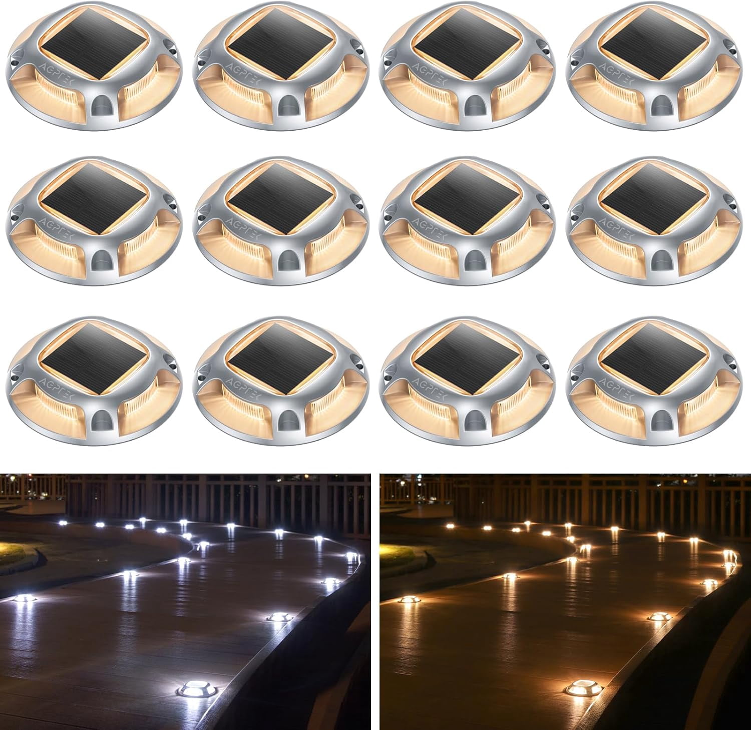 Solar Driveway Lights Outdoor 12 Pack, 2 Color Modes LED Deck Dock ...