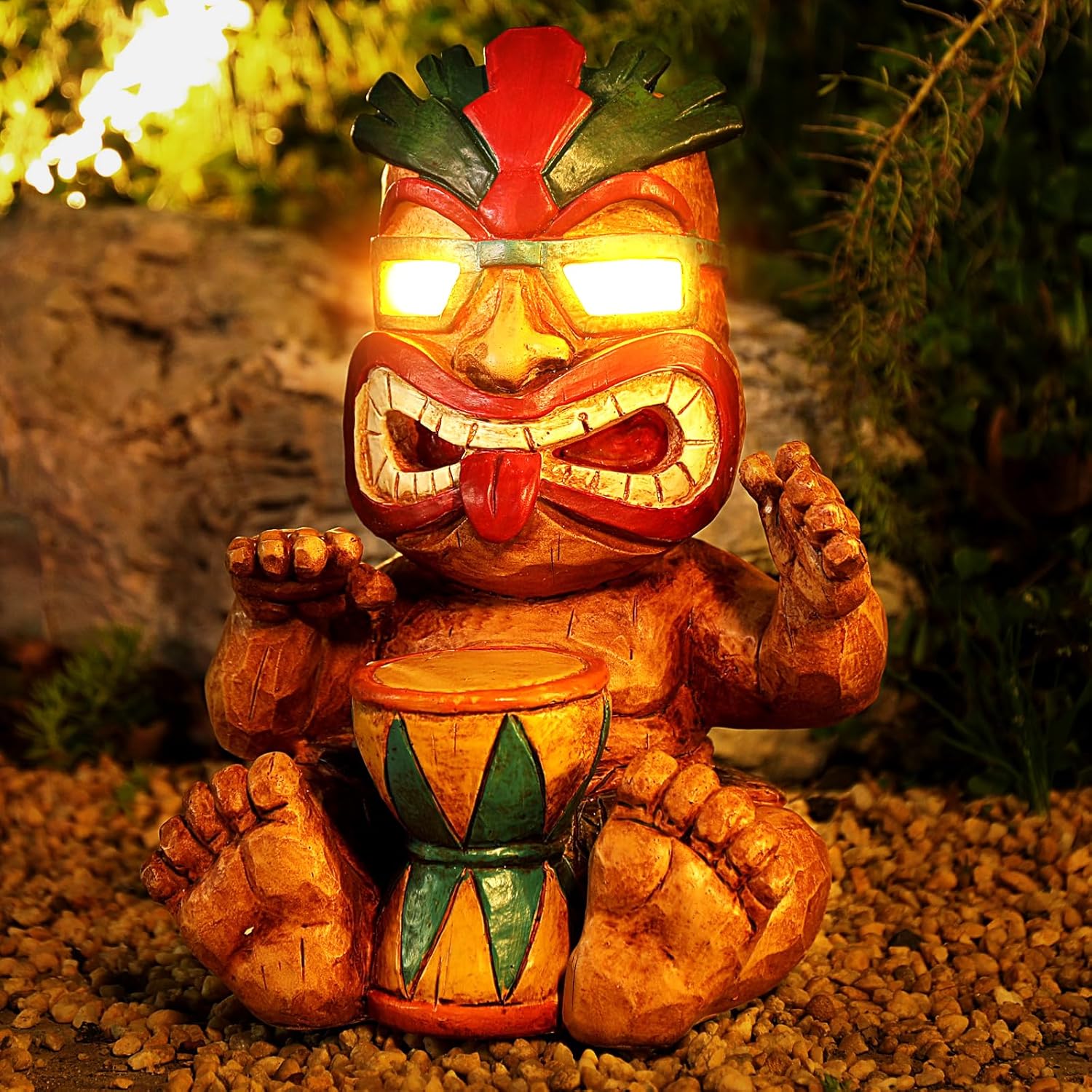 Solar Drumming Tiki Garden Statue: Tribal Tiki Ornament with Solar ...