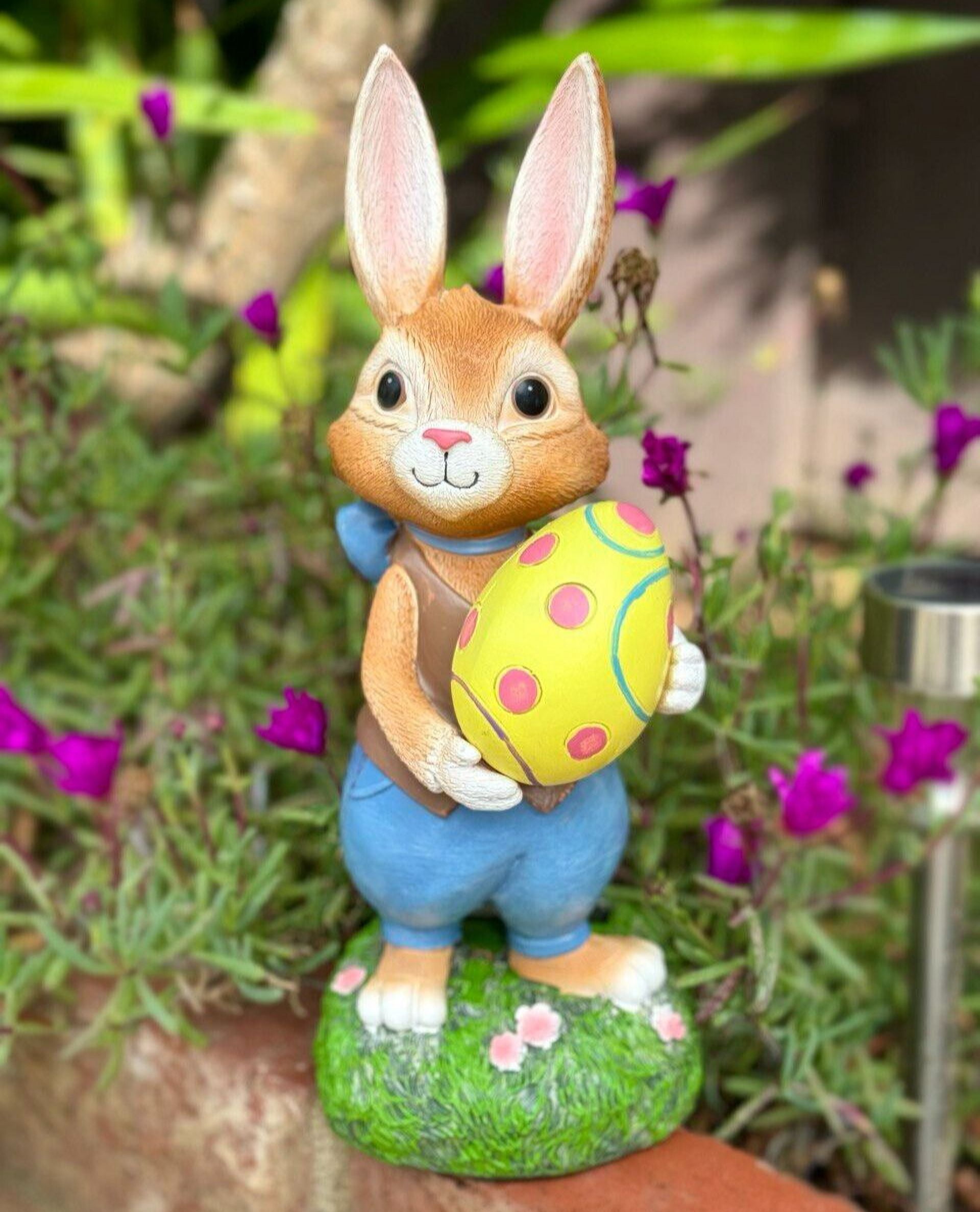 Solar Easter Bunny Figurine Resin Easter Rabbit Statue Outdoor Garden ...