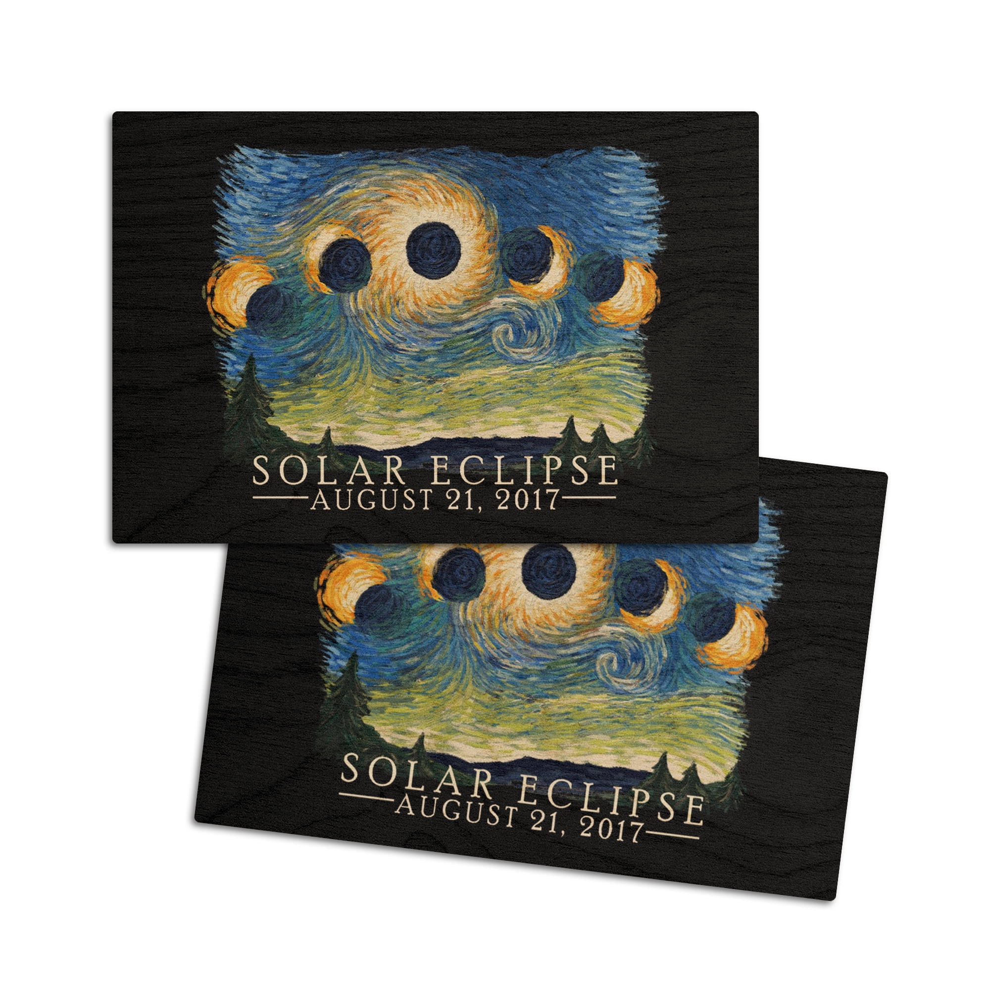 Solar Eclipse 2017, Starry Night, Contour (4x6 Birch Wood Postcards, 2 ...