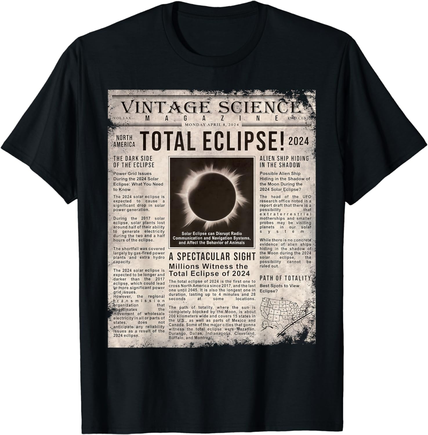 Solar Eclipse 2024 Total Eclipse Funny Vintage Graphic T-Shirt ...