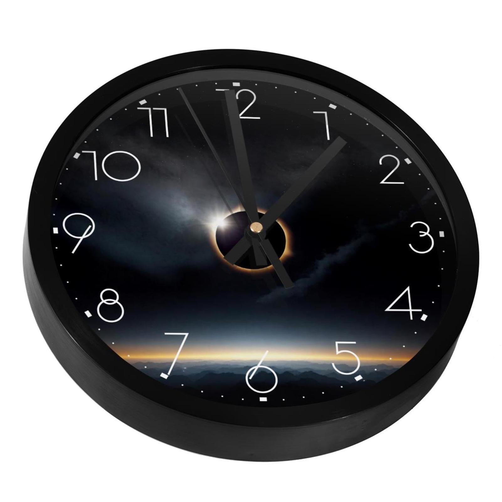 Solar Eclipse Black Space Sky Silent Wall Clock, Non Ticking Battery ...
