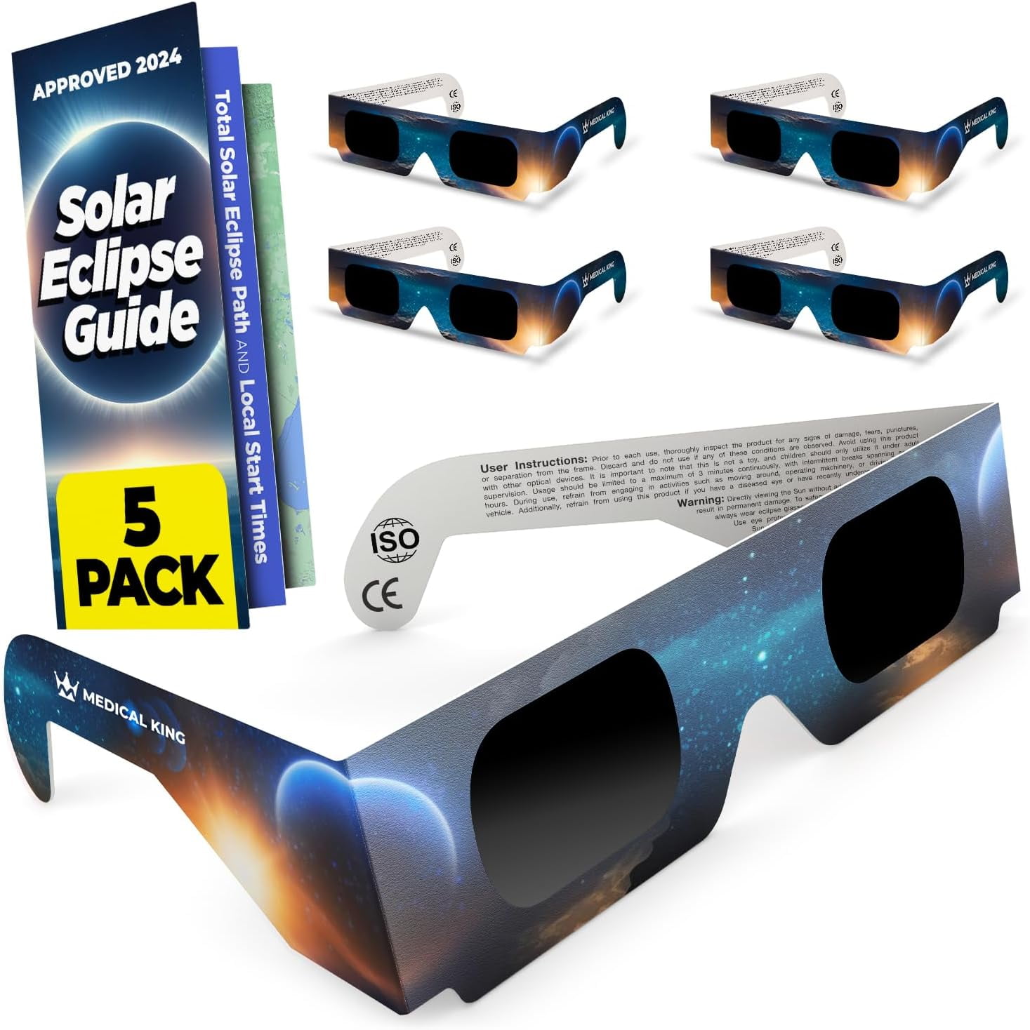 Medical King Solar Eclipse Glasses - 5-Pack Safe Sun Viewing Sunglasses ...