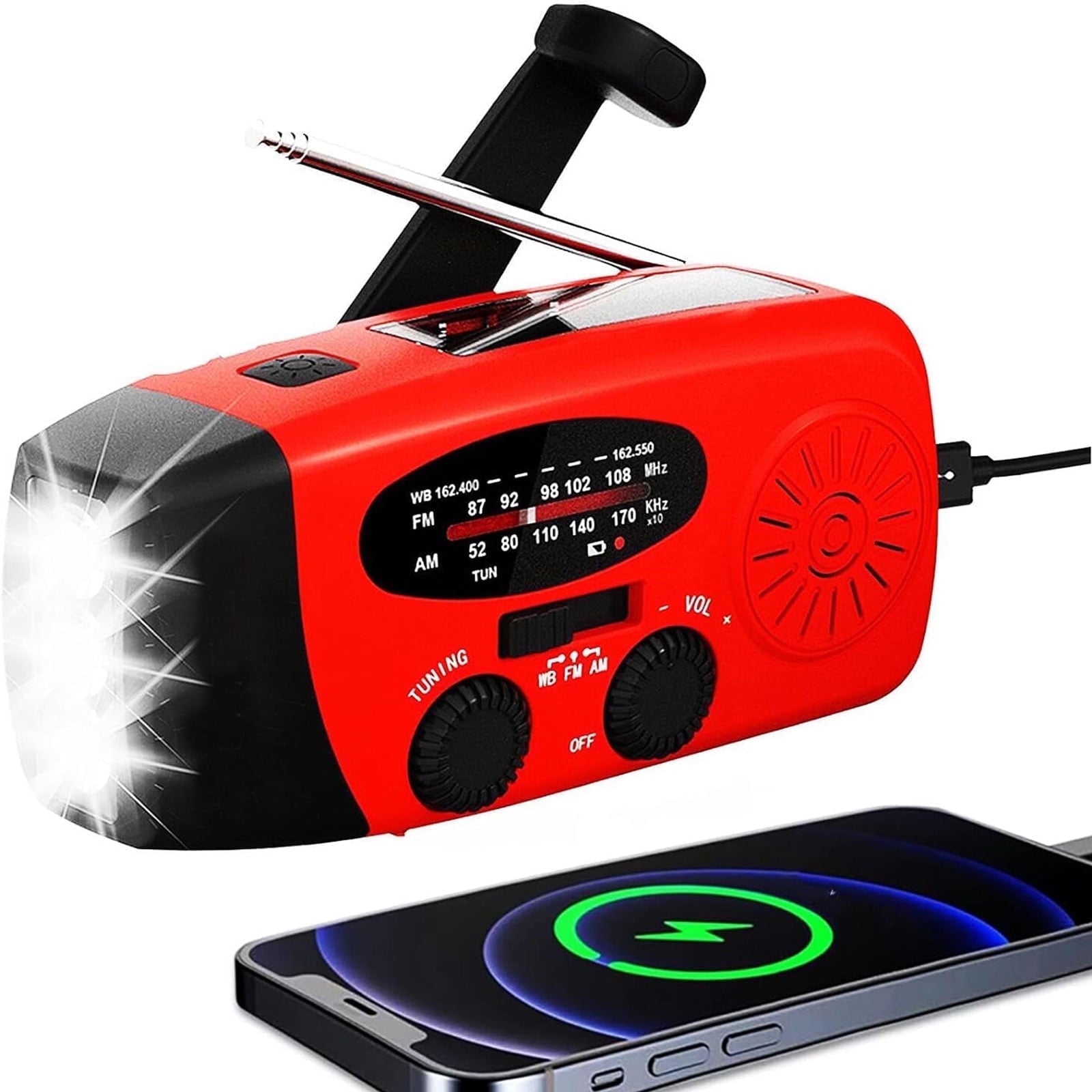 Solar Emergency Hand Crank Weather Radio, Portable Self Powered NOAA AM ...