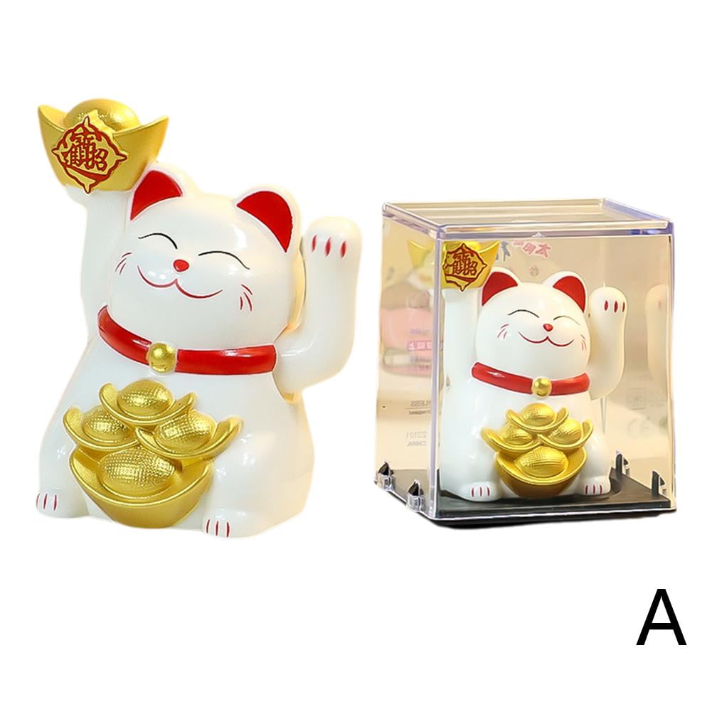 Solar Energy Welcome Lucky Cat Figurine Shaking Hand Fortune Cat Statue ...