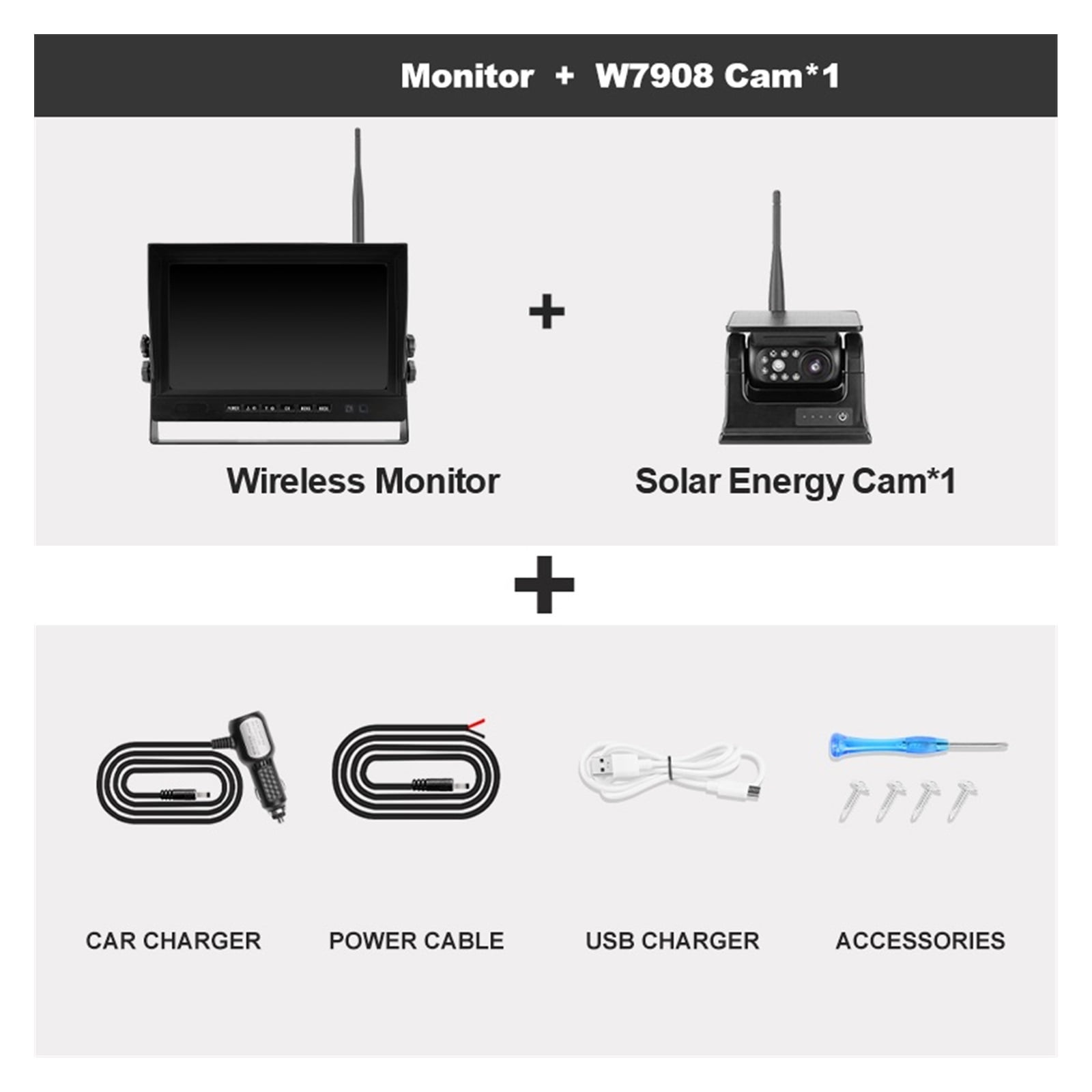 Solar Energy Wireless Reverse Backup Camera With AHD 9 Inch Rear View ...