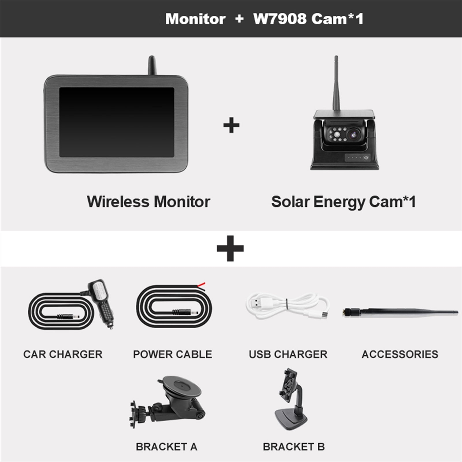 Solar Energy Wireless Reverse Backup Camera With AHD 5" Parking Monitor ...