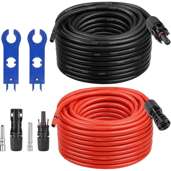 Solar Extension 8AWG, 100FT Red & Black Solar Panel Wire with Solar ...