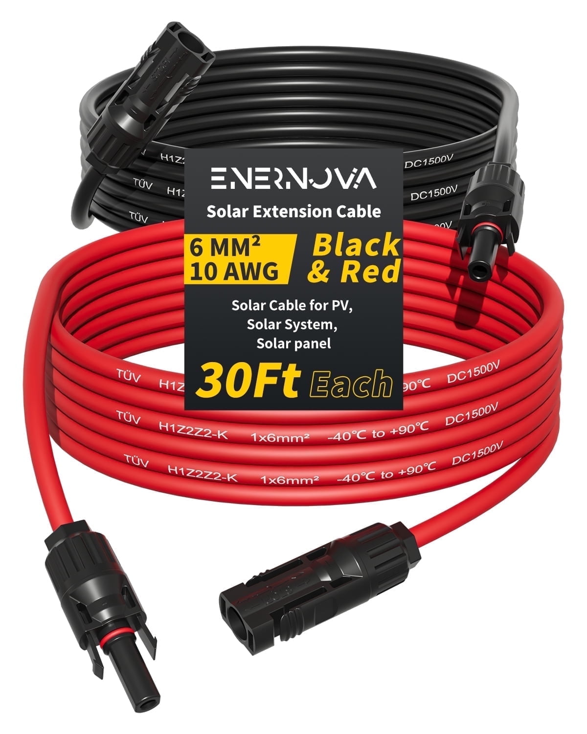 Solar Extension Cable 30Ft 10AWG, Solar Wire with Tool-Free Solar ...